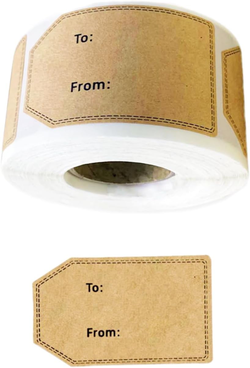 Srix 1"x2" 300pcs/Roll Natural Brown Gift Tag Stickers, Present Labels ...