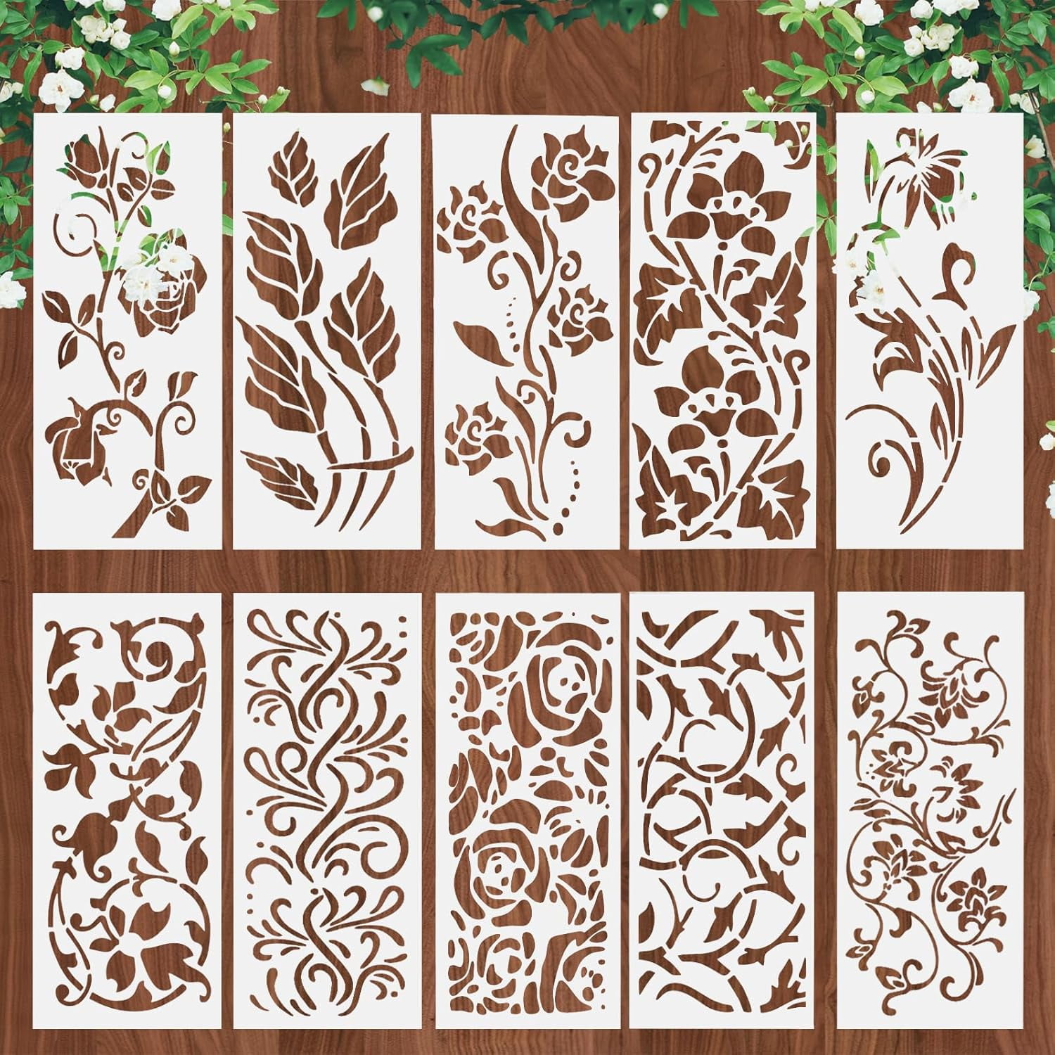 Srix 10Styles Large Flower Stencils for Painting, Reusable Border ...