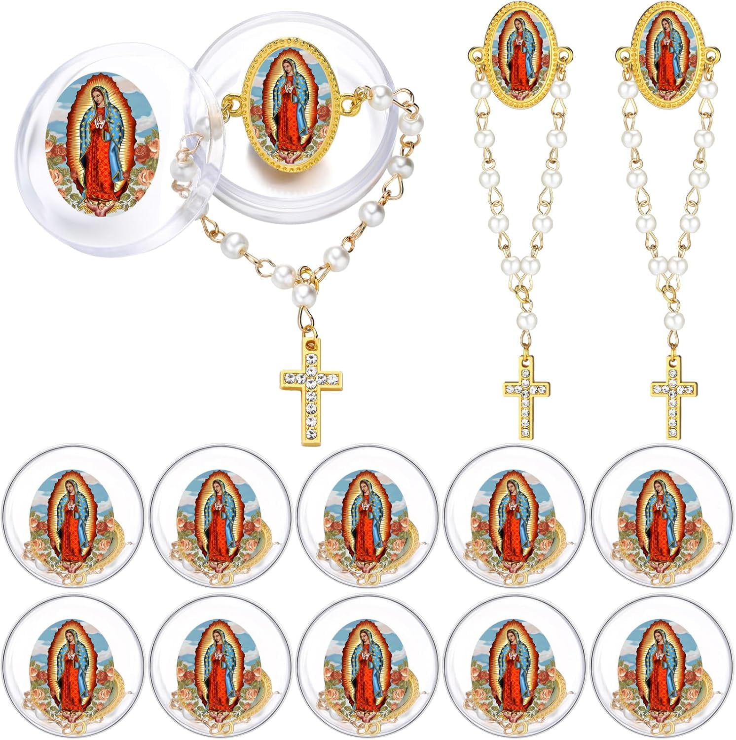 Srix 12 Pcs Our Lady of Guadalupe Rosary Lapel Pin Baptism Favor for Guests First Communion Gift ...