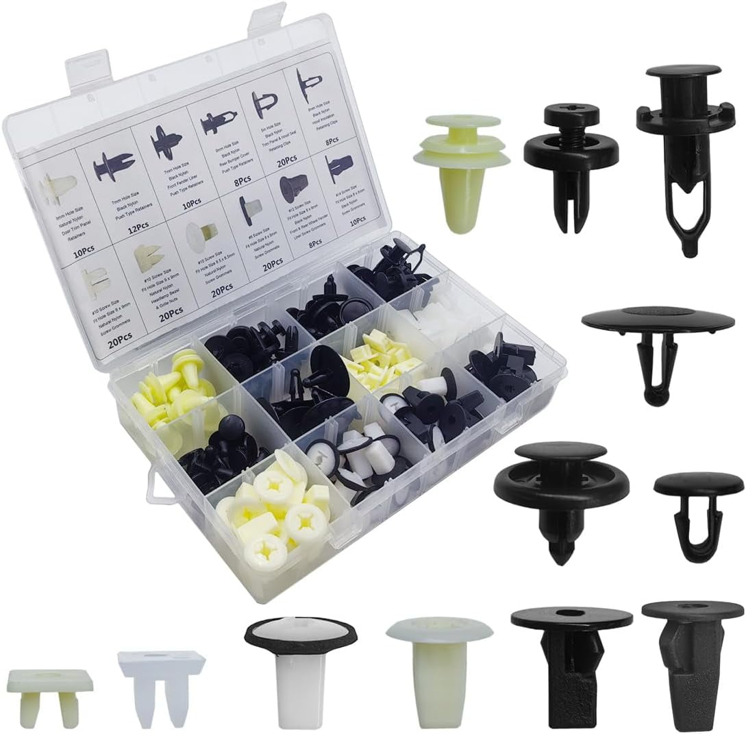 Srix 166PCS Nylon Auto Retainers Clips, Push Rivets Fasteners, Car ...