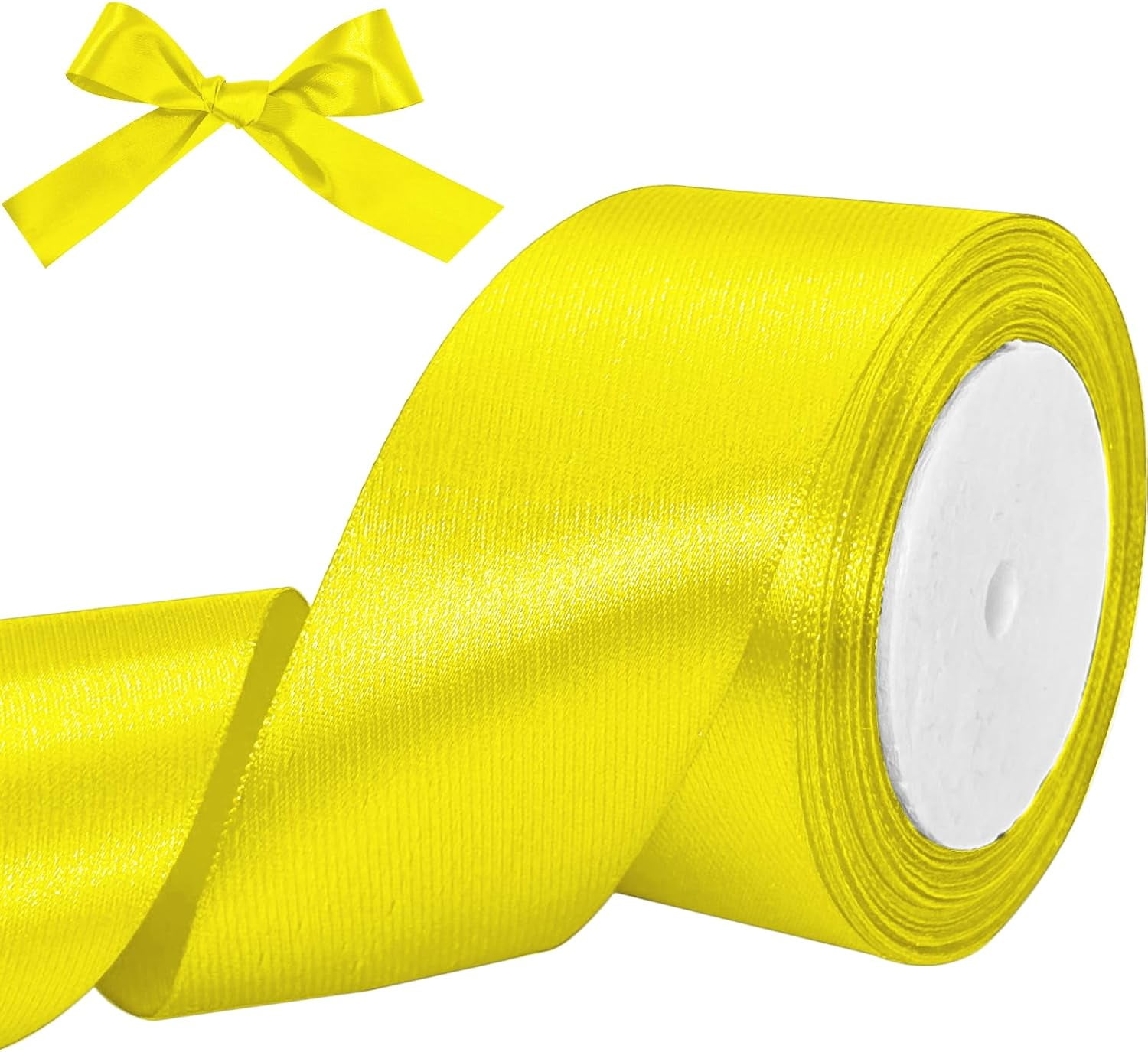 Srix 2 Inch Satin Ribbon, 25 Yards Yellow Satin Ribbon, Fabric Ribbon ...