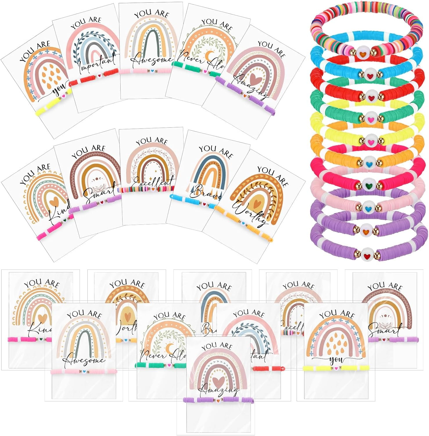 Srix 20 Sets Inspirational Bracelets for Women Graduation Gifts Bulk Heart Friendship Bracelets ...
