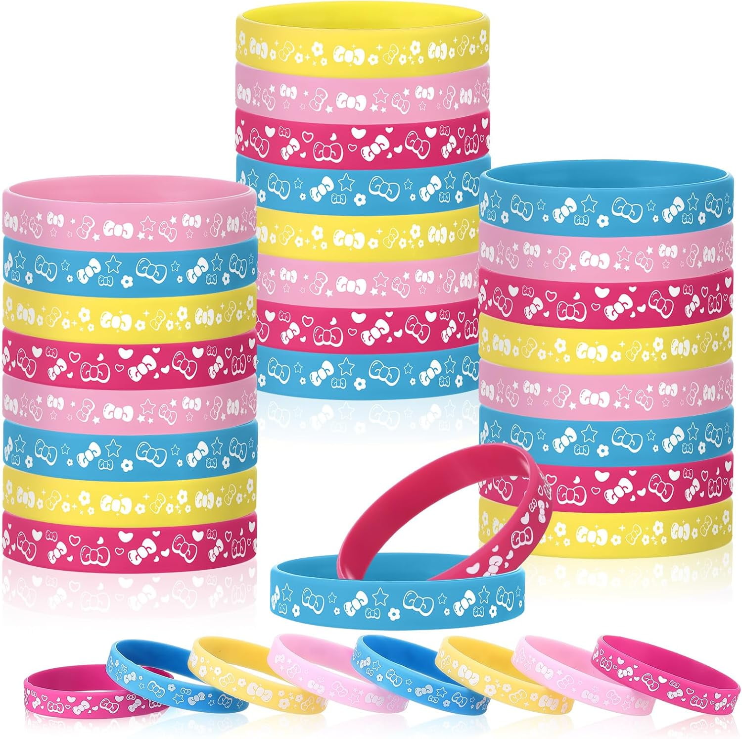 Srix 24 Pcs Cute Cartoon Pink Cat Party Favor Bow Tie Flower Patterns ...