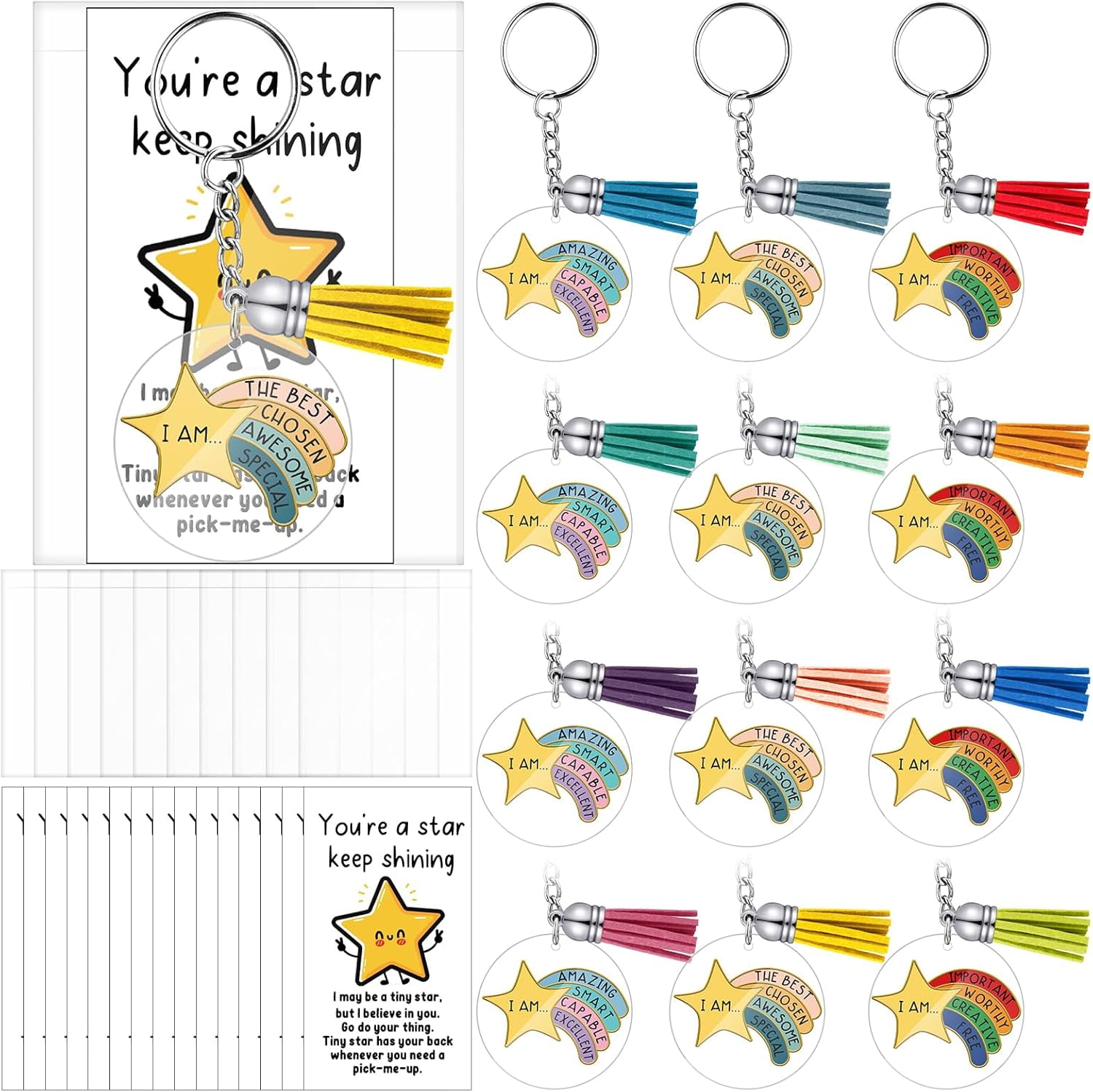 Srix 30 Sets Rainbow Star Keychains Employee Appreciation Gifts ...