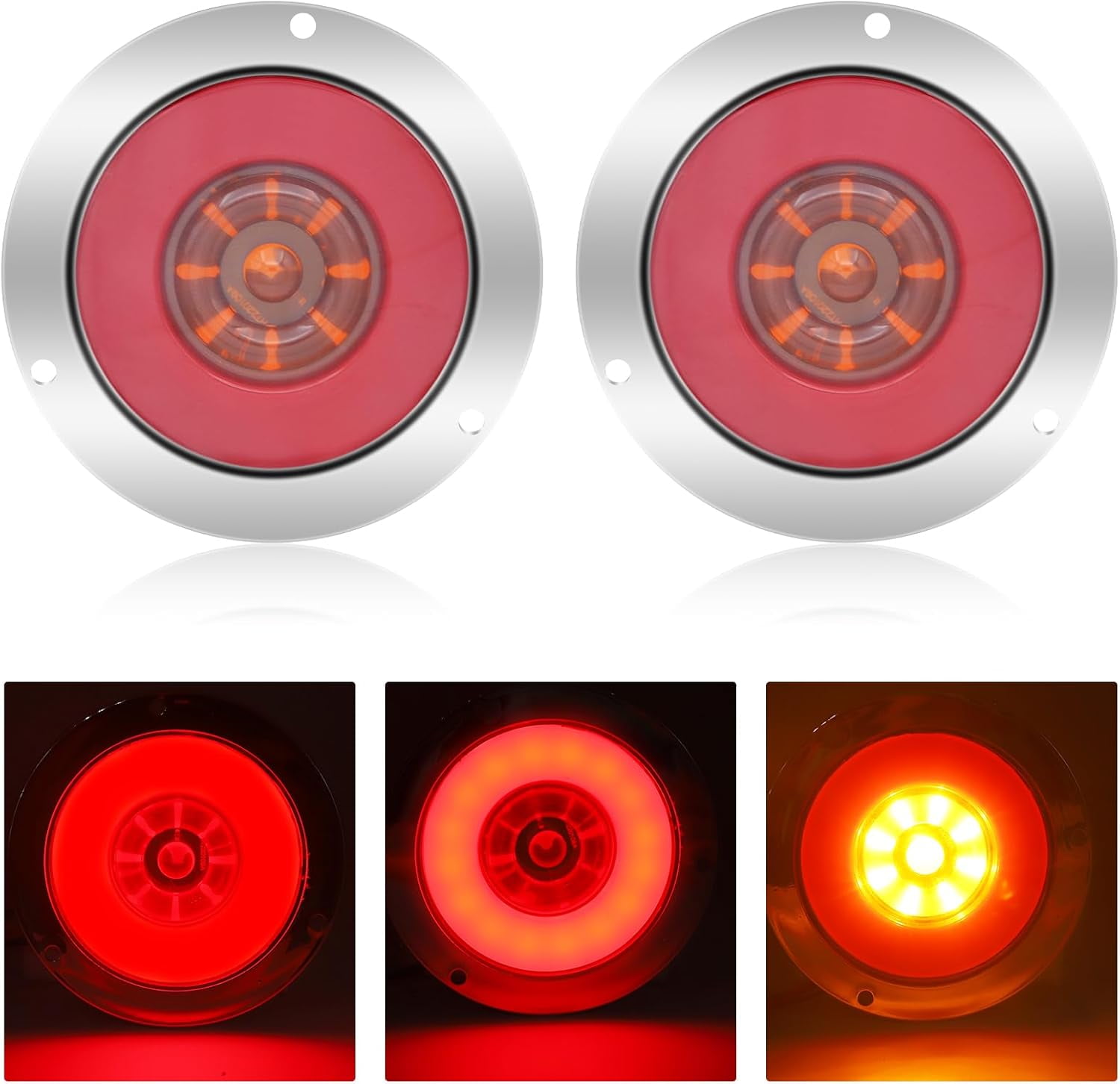 Srix 4 Inch Led Round Trailer Tail Lights 2PCS 24 LED Running Light Rear Brake Stop Light ...