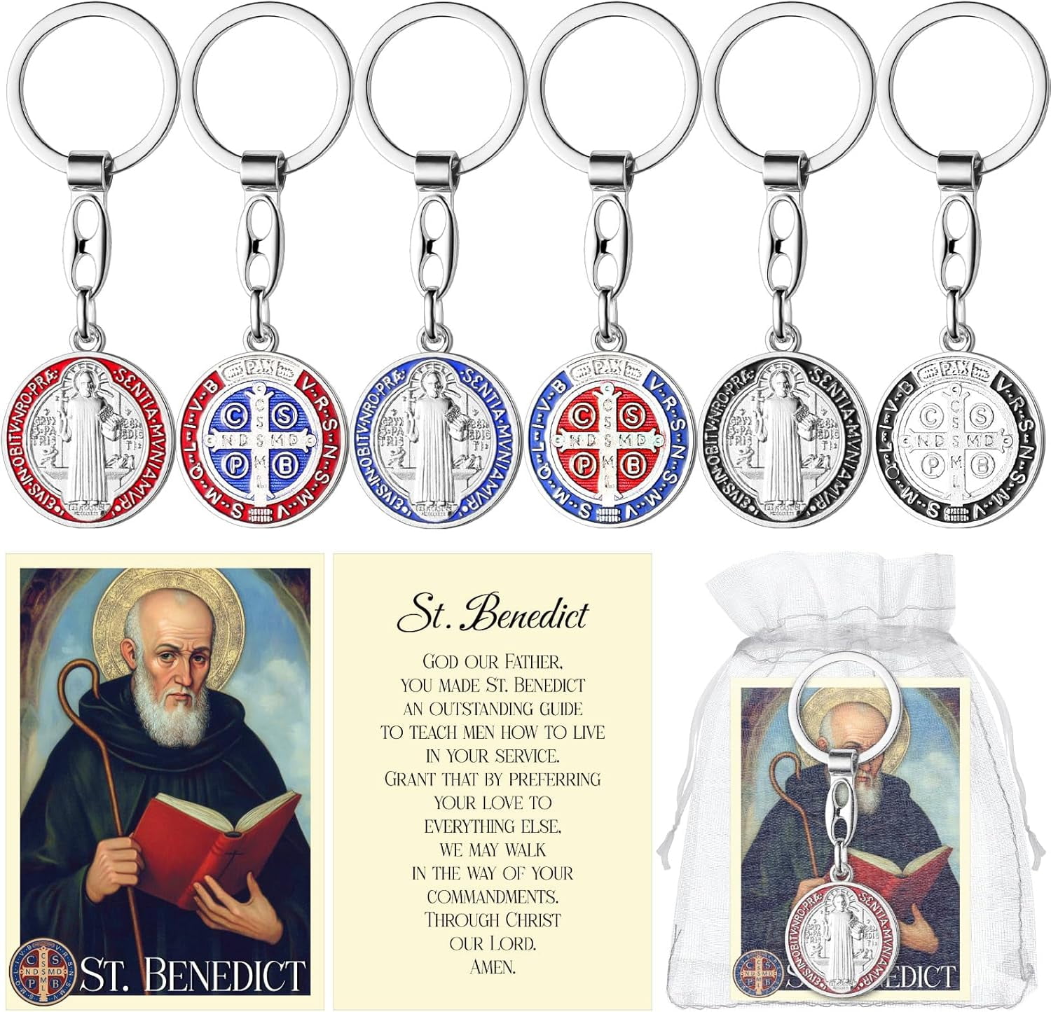 Srix 48 Set Saint Benedict Medal Key Chain with St Benedict Prayer Card ...