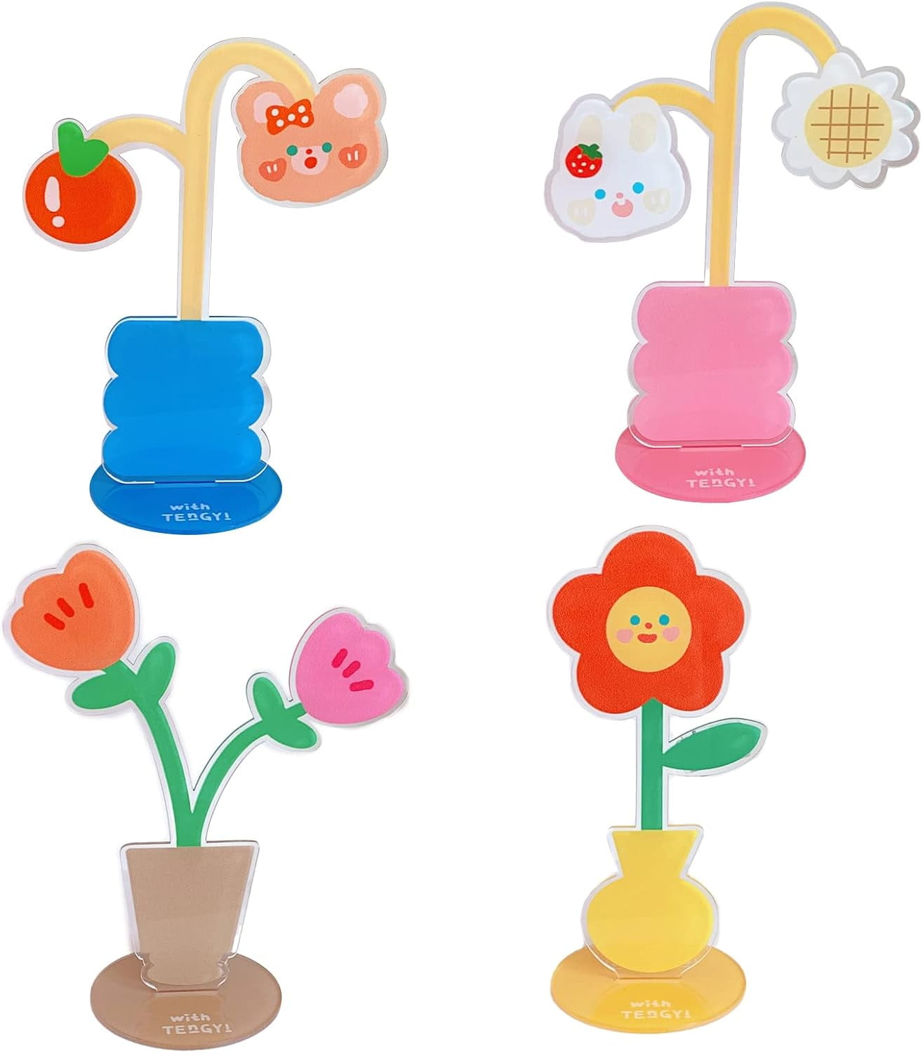 Srix 4PCS Acrylic Memo Holder Flower Shaped Photo Display Clip Stand ...