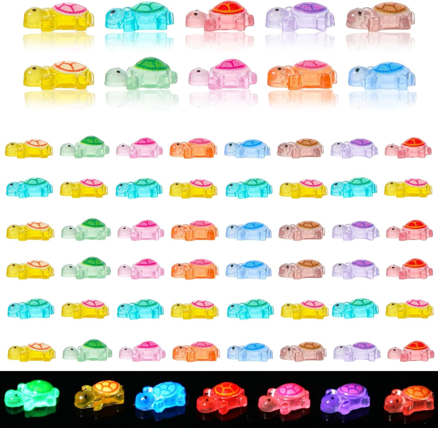 Srix 50Pcs Luminous Mini Turtles, Mini Resin Sea Animals Glow in the ...