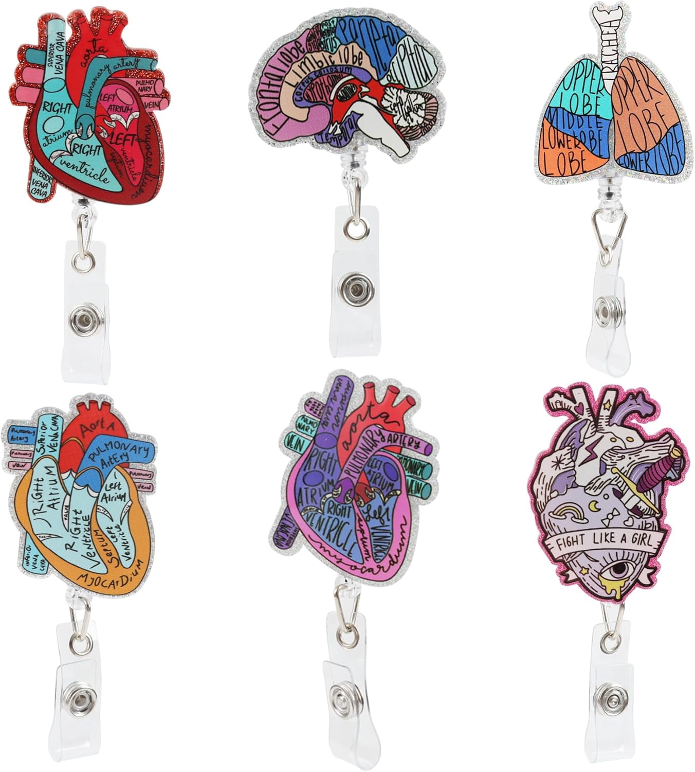 Srix 6Pcs Nurse Retractable Badge Reel, Badge Holder with ID Clip and ...