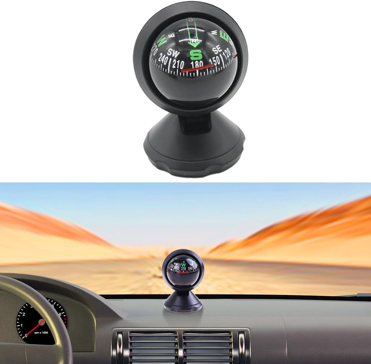 Srix Car Compass Ball, Round Car Compass with Bottom Stick, Dash Mount ...
