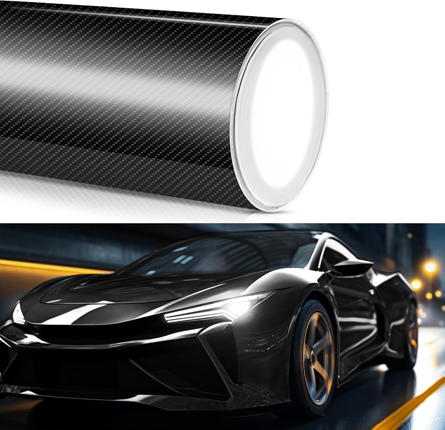 Srix Carbon Fiber Vinyl Wrap 8 Inch X 5ft Universal Adhesive Black Gloss Carbon Wrap Tape Roll ...