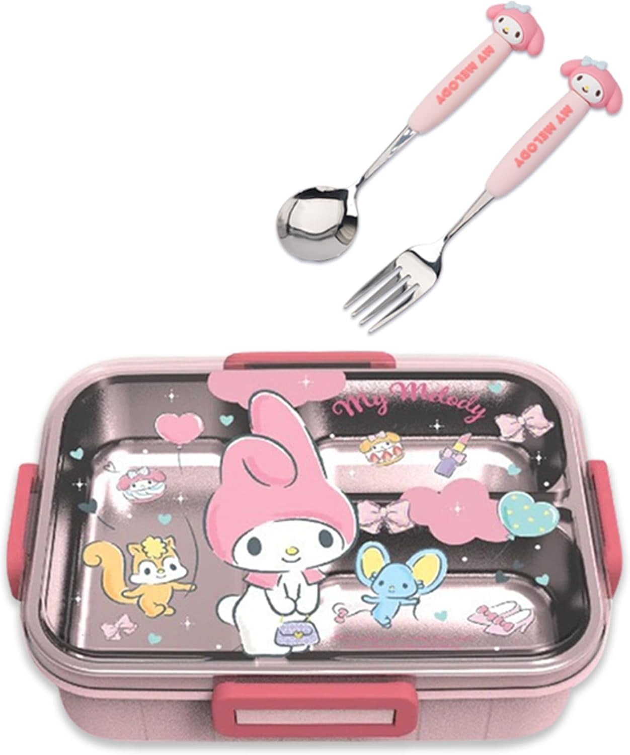 Srix Cartoon Cute Melody Printed All-in-One Bento Boxes with Spoon Fork ...