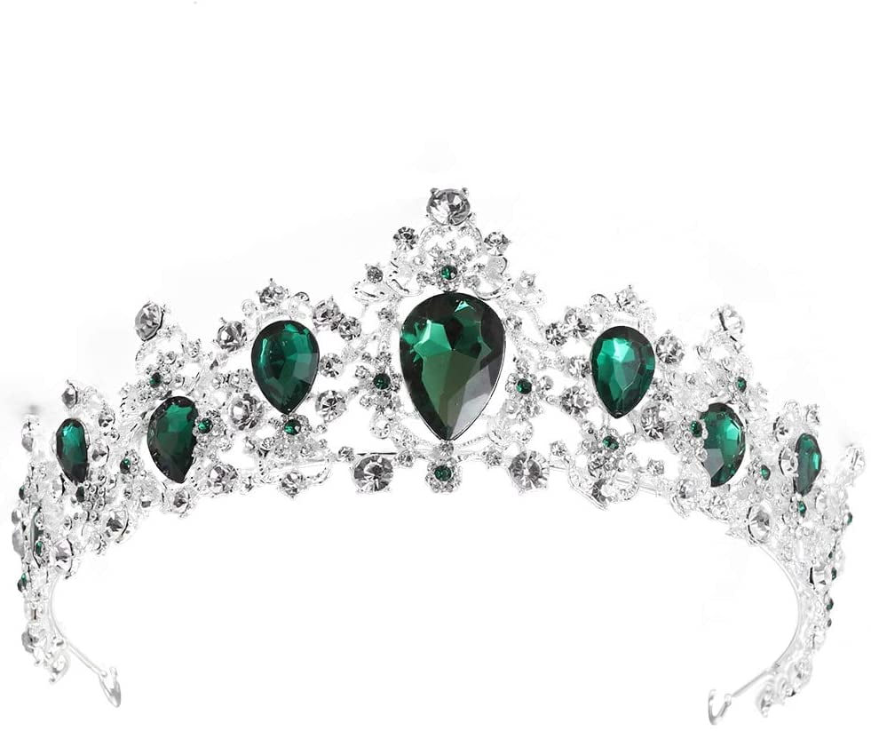 Srix Princess Crown for Women, Green Crystal Tiara Crown for Women ...