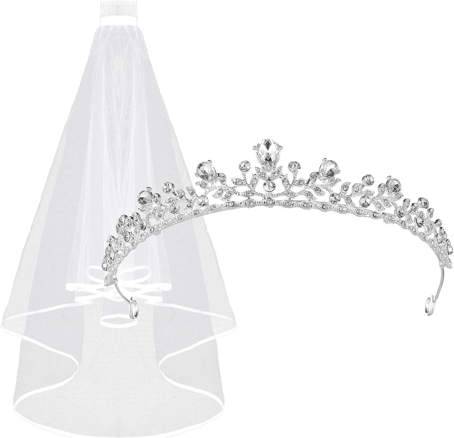 Srix Tiara and Lace Bridal Veil, Crown Wedding Veils and Headpieces for ...