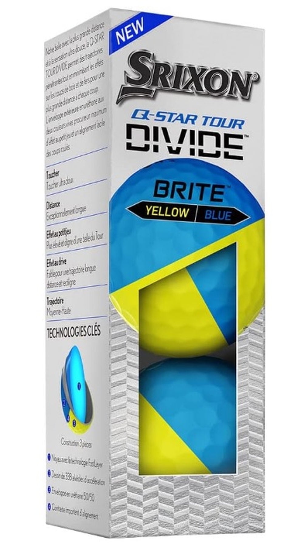 Srixon Q-Star Tour Divide Golf Balls (Brite Yellow/Blue, 2021, 3pk) 1 ...