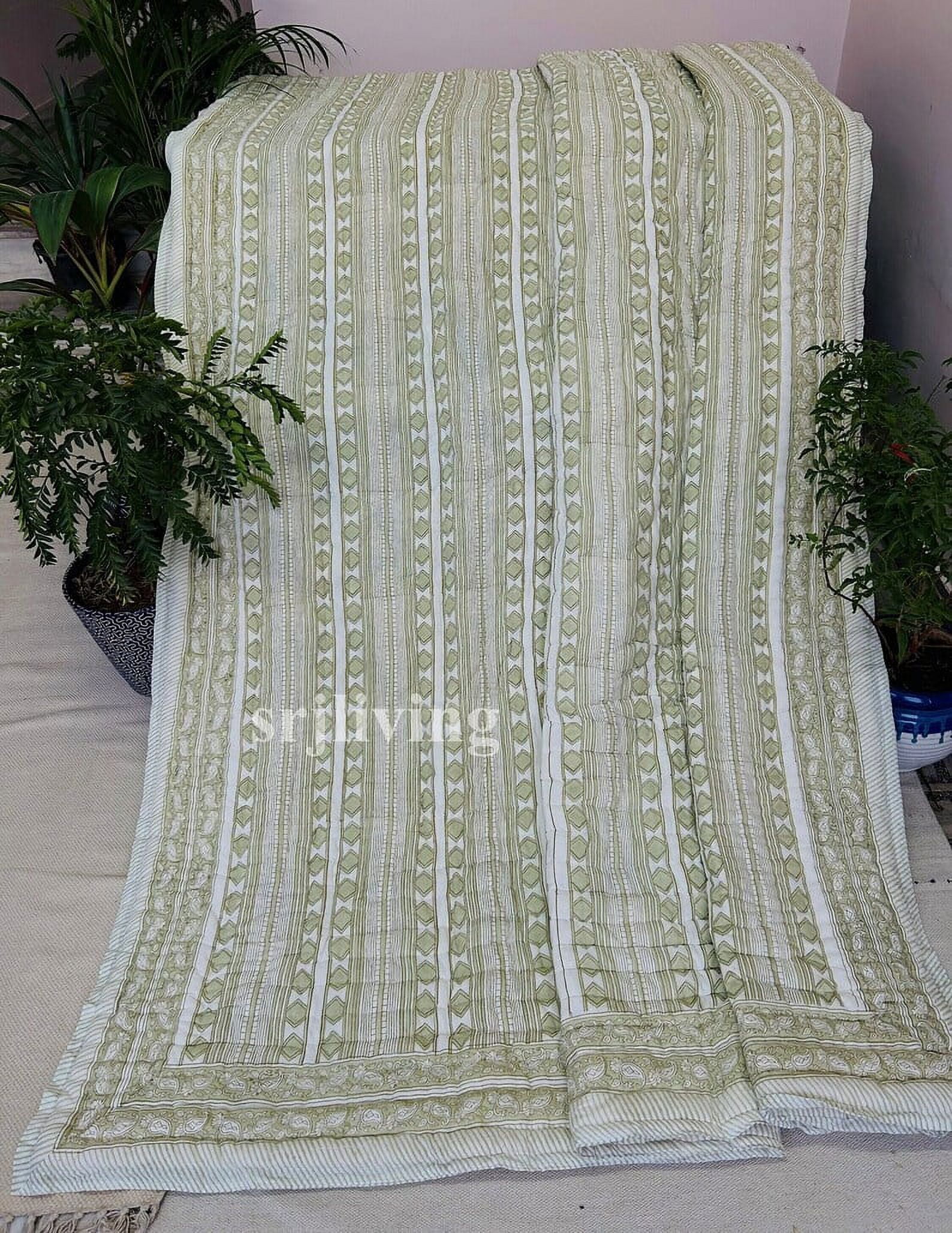 Srjliving Hand Block Printed Quilt Handmade Floral Cotton Quilt Kantha ...