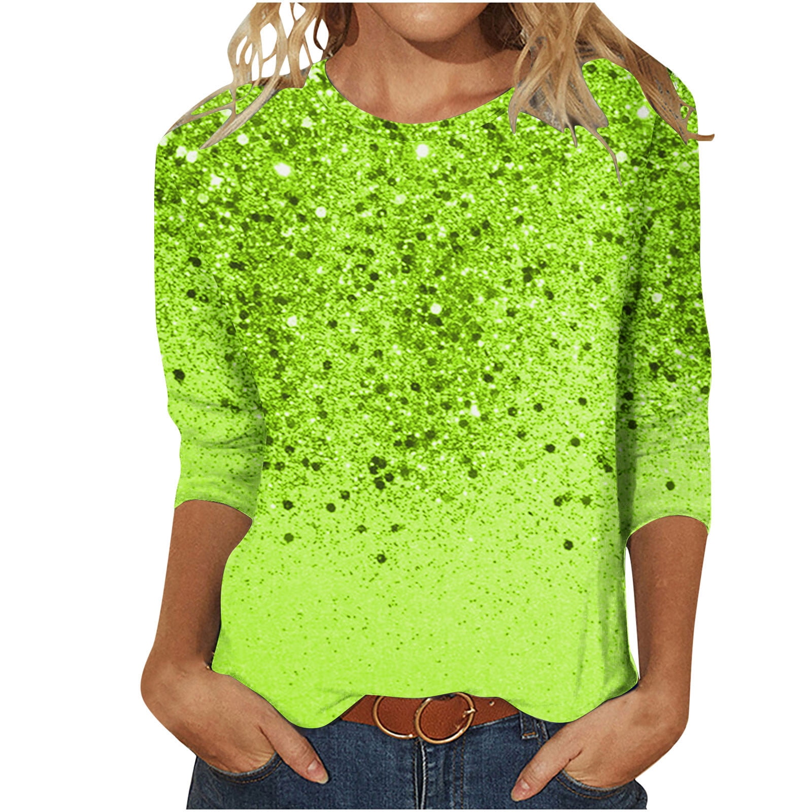 Srogem Long Sleeve Sequin Tops for Women Sparkly Glitter Print Shirts ...