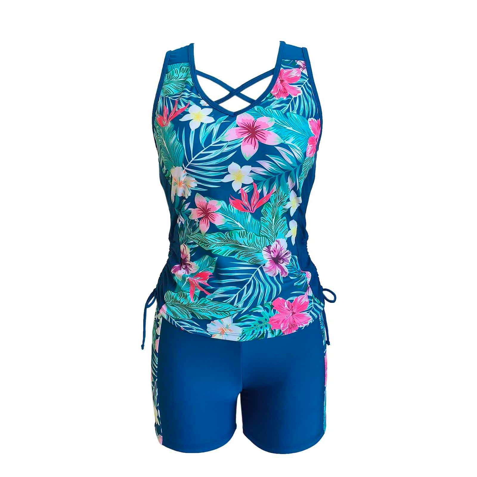 Srogem One Piece Swimsuit with Cover up Wrap Skirt Sarong Floral Print ...