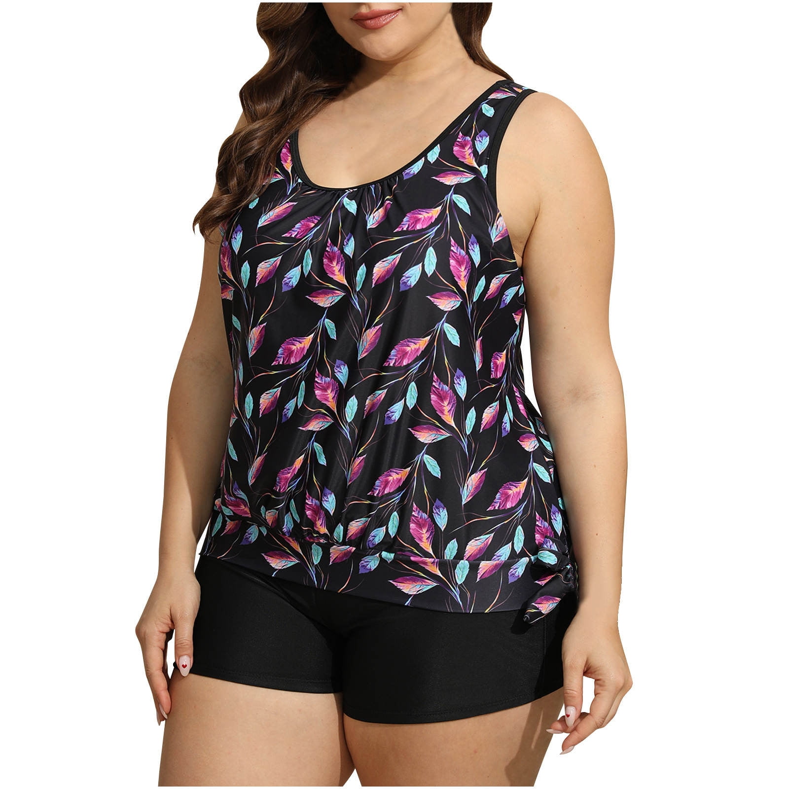 Srogem Plus Size Swimsuits for Women Summer Blouson Swim Top with Boy ...
