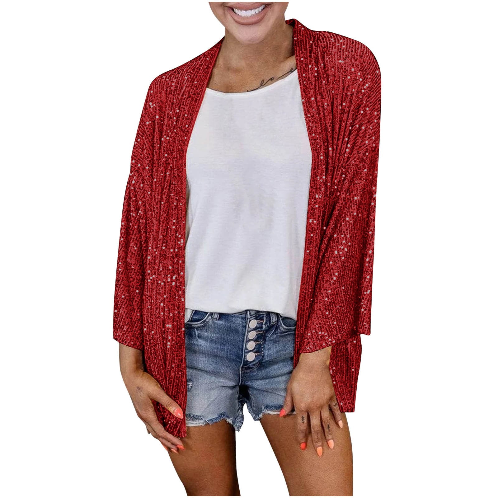 Srogem Women's Sequin Sparkle Lightweight Cardigan Casual Party ...