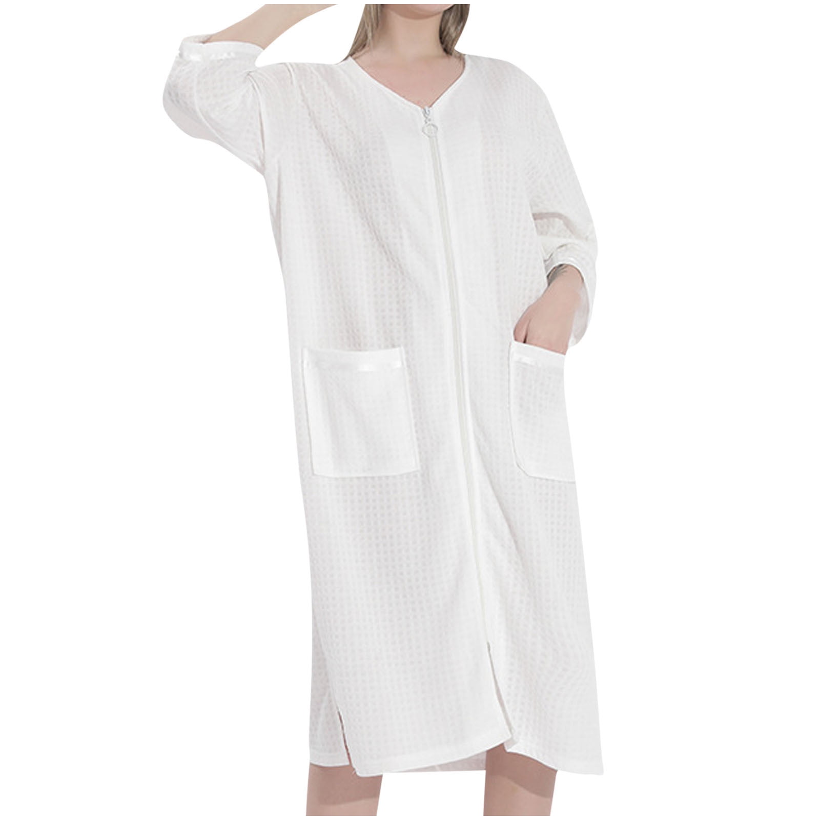 Srogem Women's Waffle Robe Dusters Lightweight Bathrobe Zip Up ...