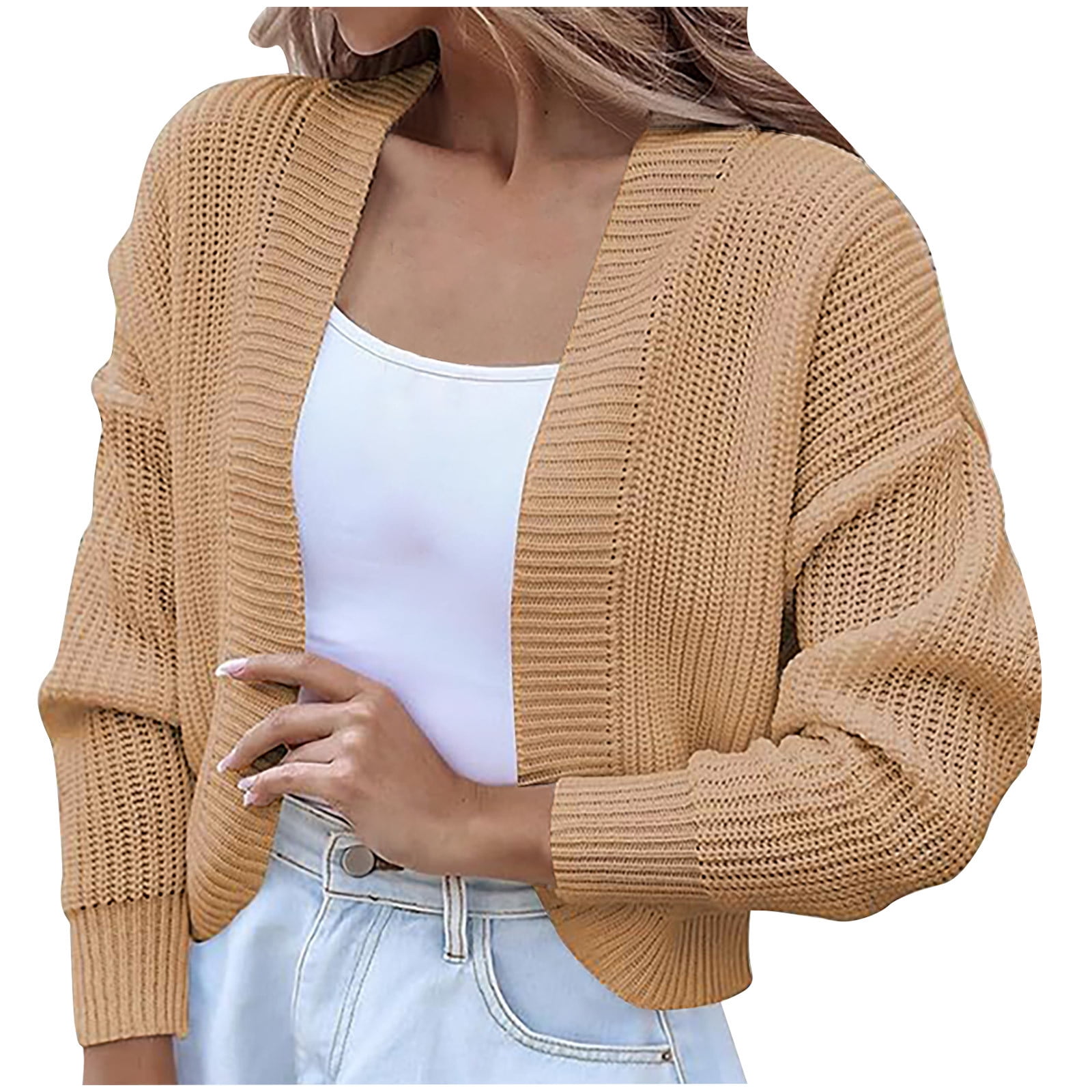 Srogem Womens Cost Long Sleeve Open Front Knit Cropped Cardigan ...