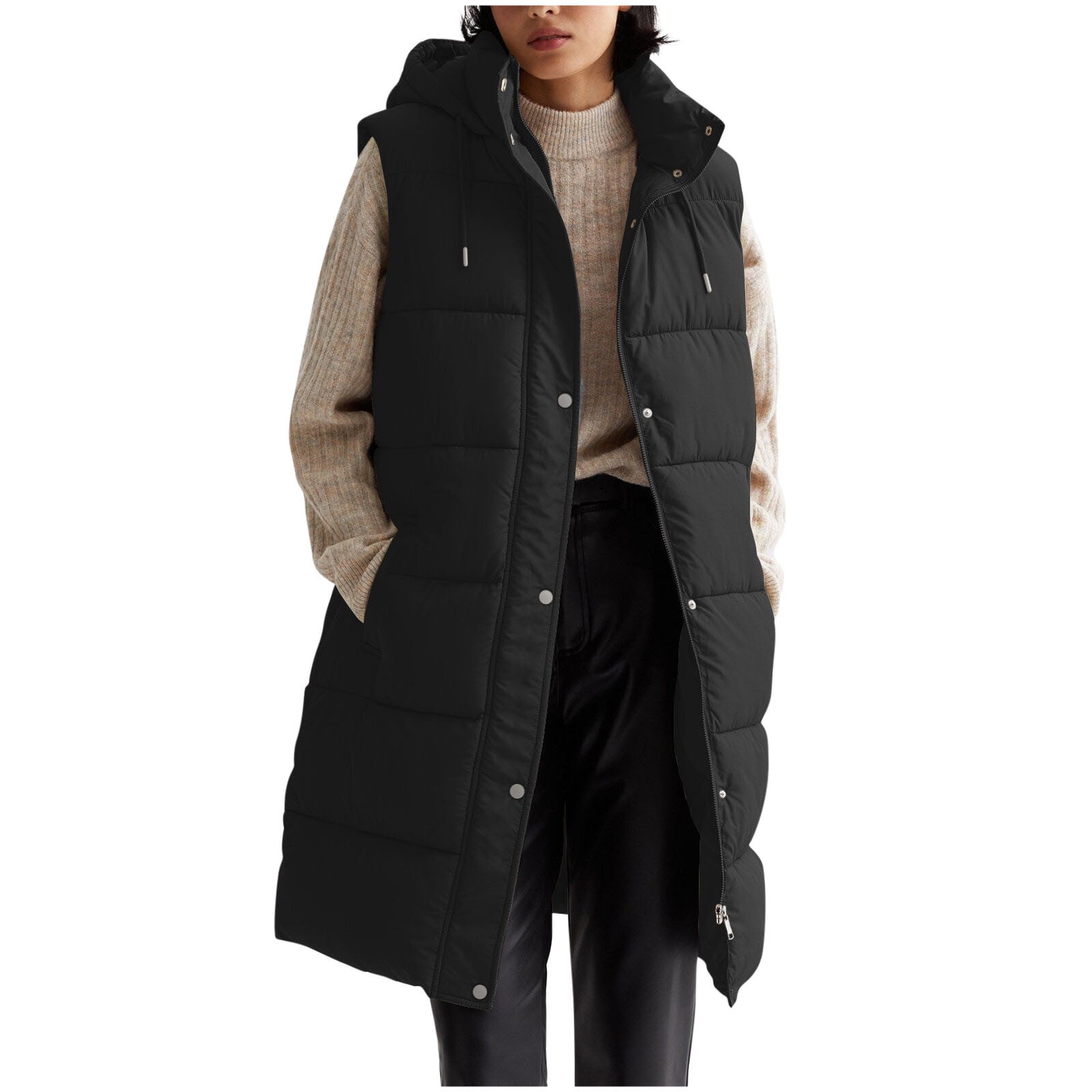 Srogem Womens Long Puffer Vest Sleeveless Puffy Jackets Thick Hooded ...