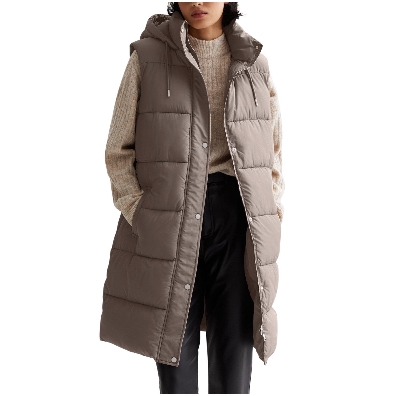 Srogem Womens Long Puffer Vest Sleeveless Puffy Jackets Thick Hooded ...