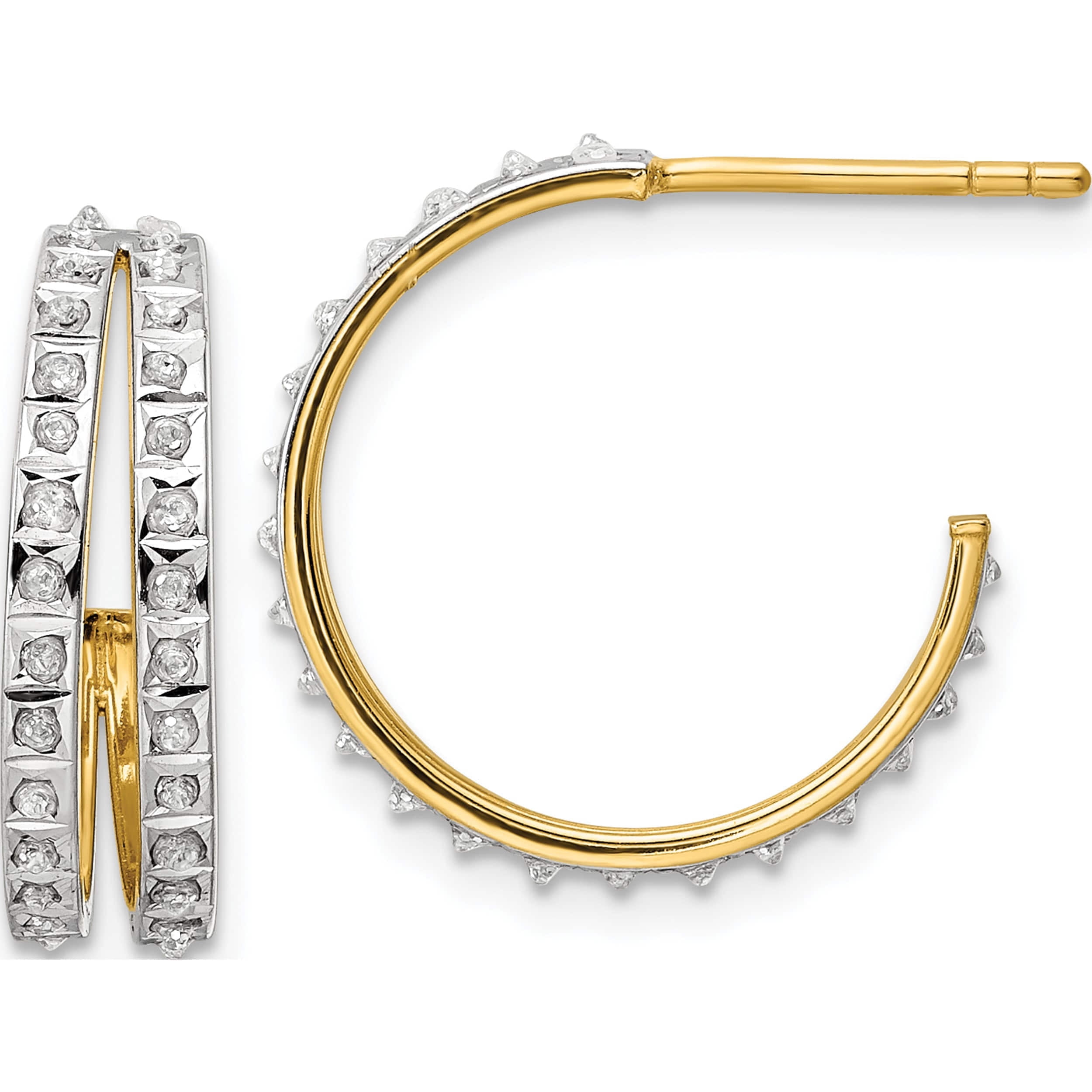 Ss/Gold Plated Sterling Silver Gold-Plated Diamond Mystique Post Hoop ...
