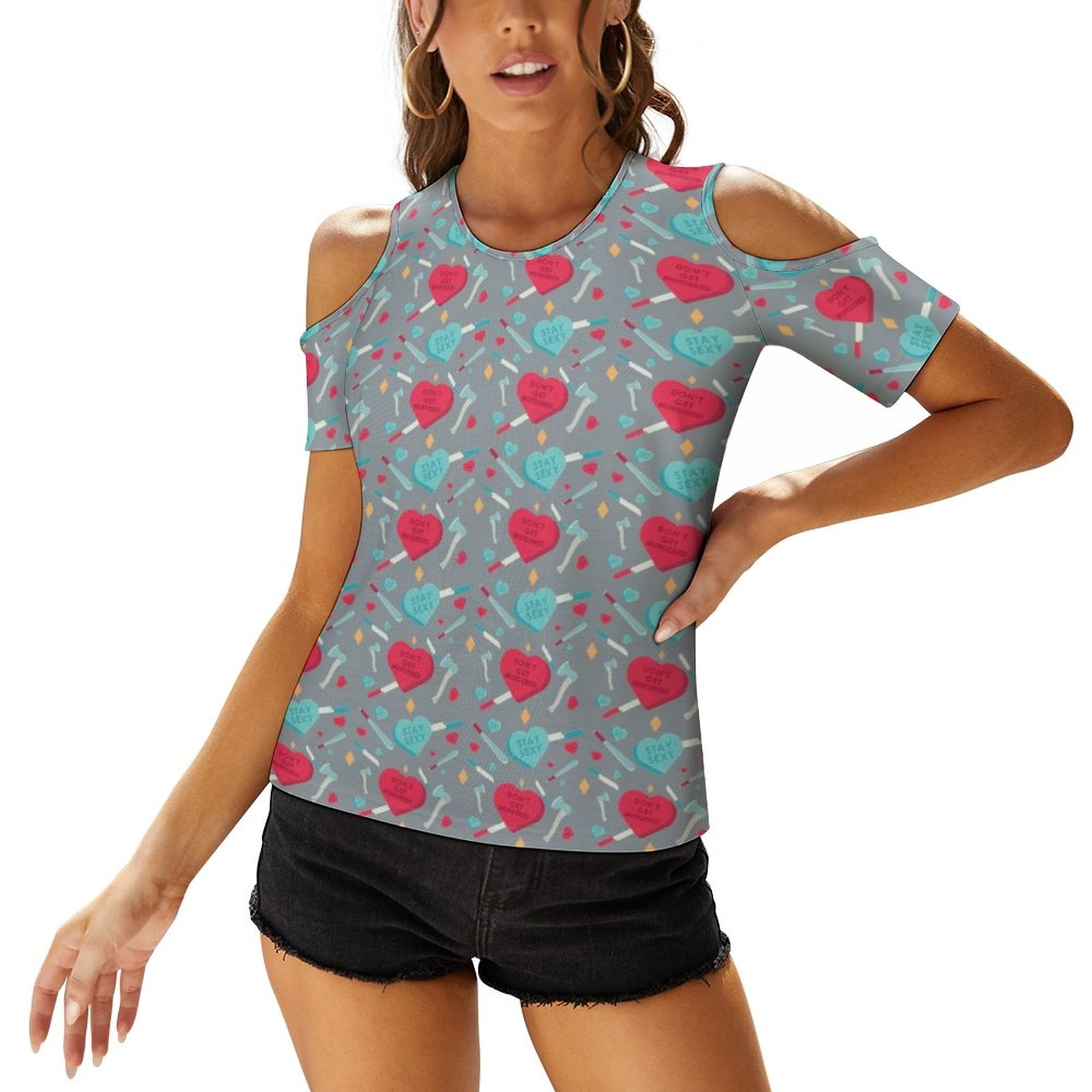 Ssdgm New Fashion Zip Off Shoulder Top Short-Sleeve Women Shirt My ...
