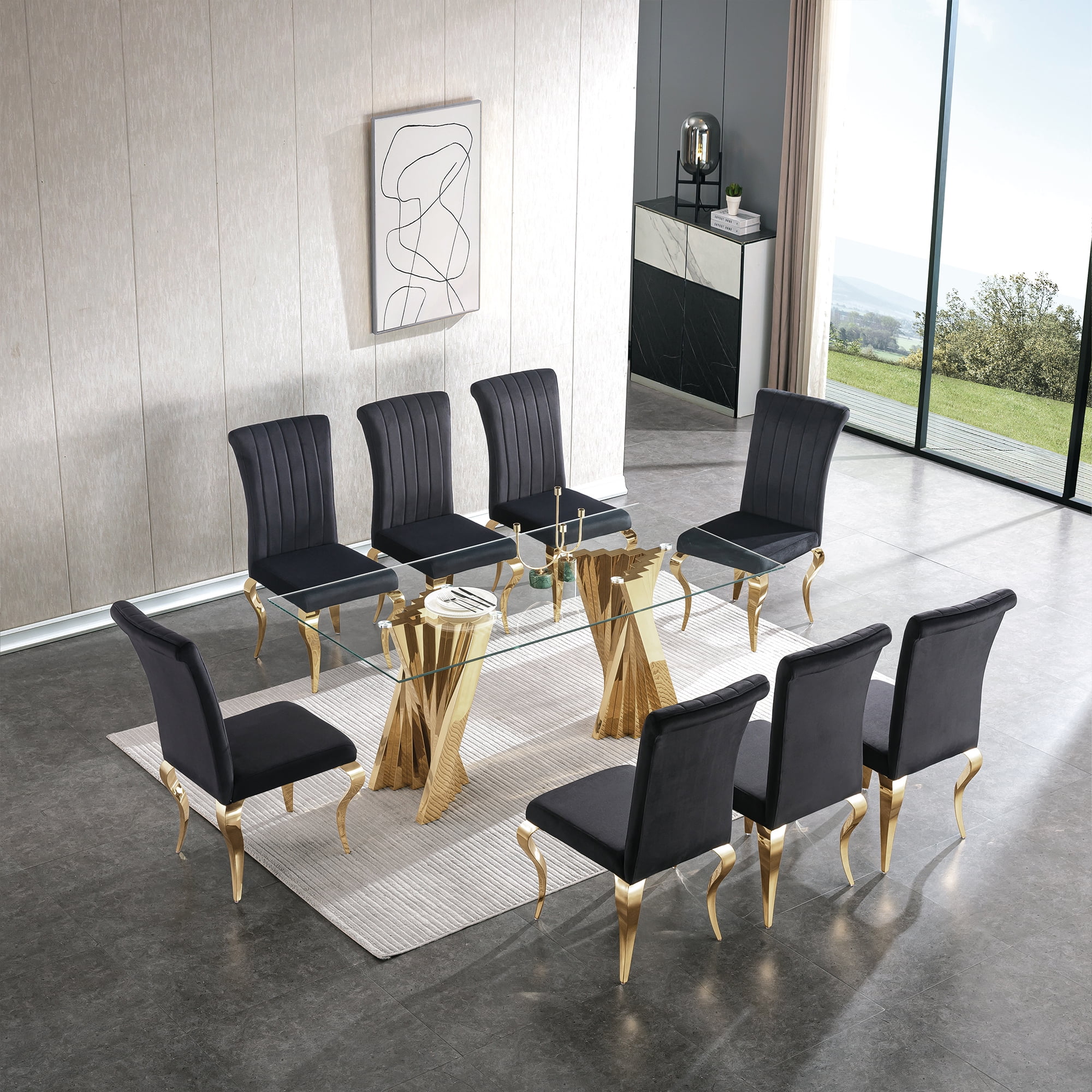 Ssline Dining Table with Tempered Glass Top Gold Mirror Finish ...