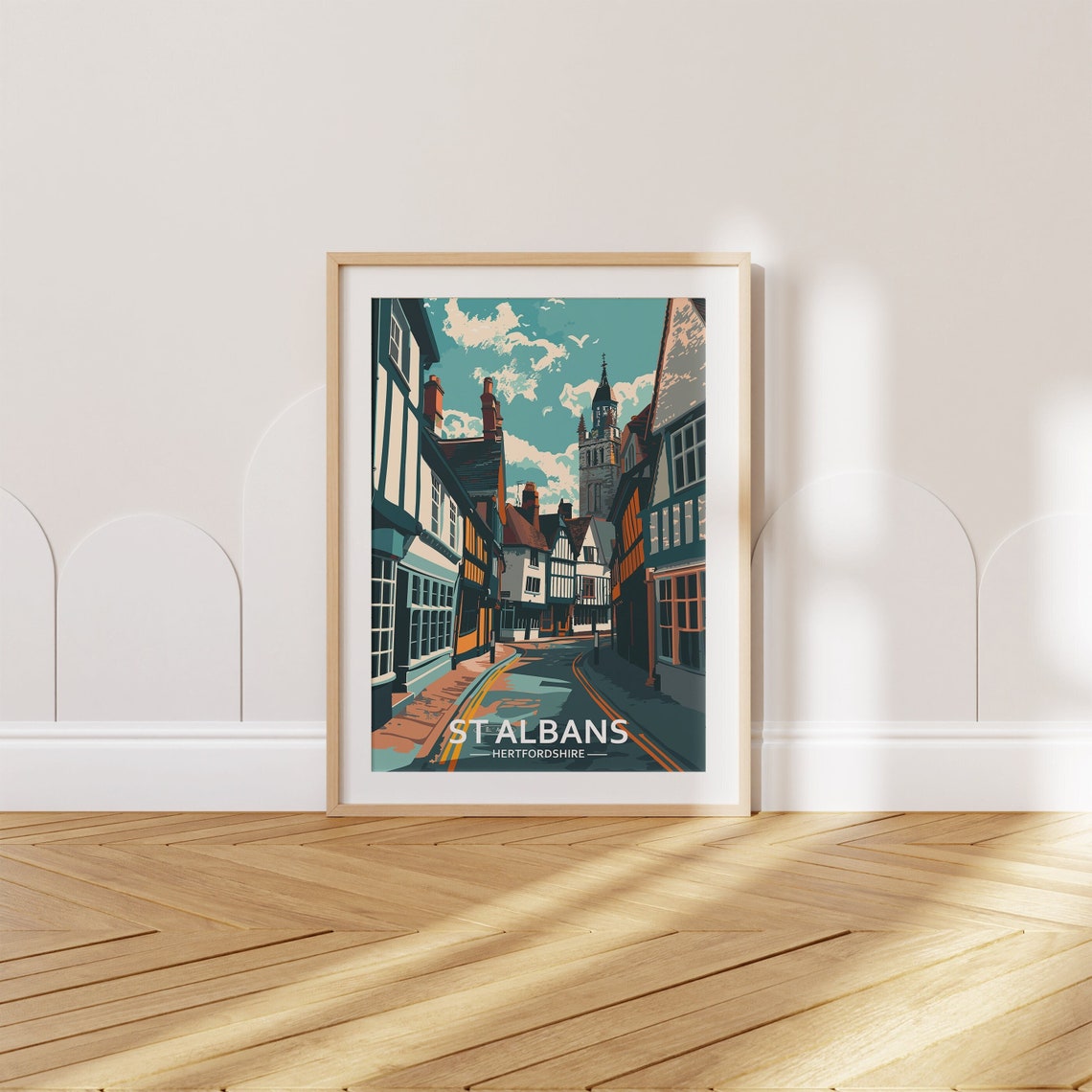 St Albans Poster Hertfordshire Scenic Historic Wall Art Decor, Unframed ...