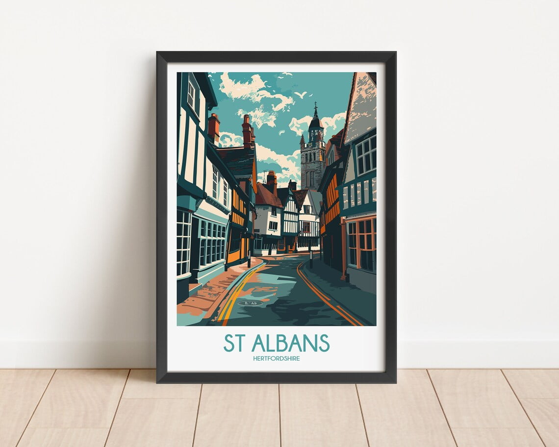 St Albans Poster Hertfordshire Scenic Town Wall Art Print, Unframed ...