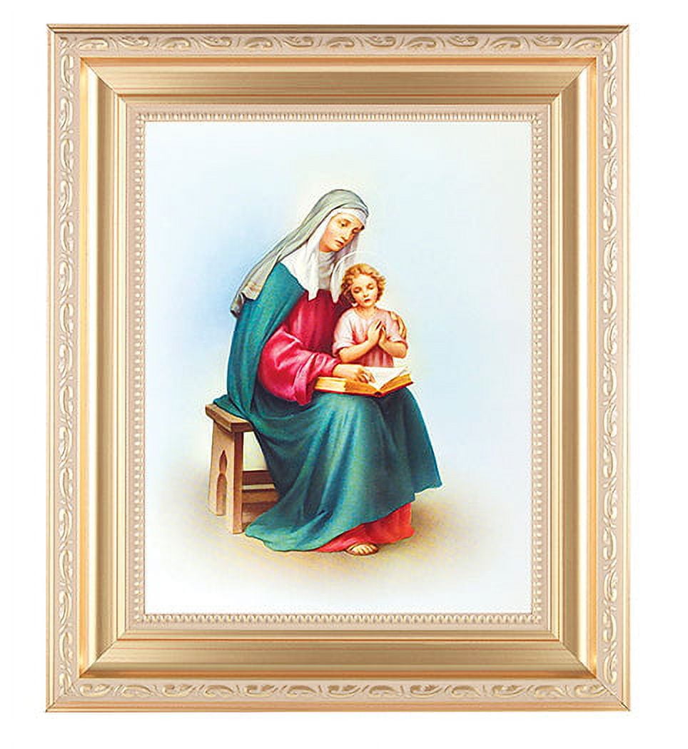 St. Anne Picture Framed Wall Art Decor Large, Satin Gold Fluted Frame ...