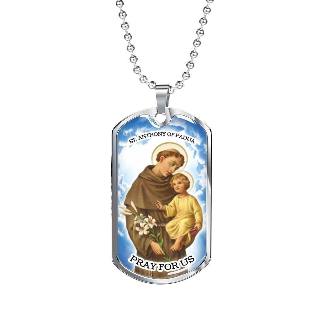 St. Anthony Catholic Necklace Stainless Steel or 18k Gold Dog Tag 24 ...