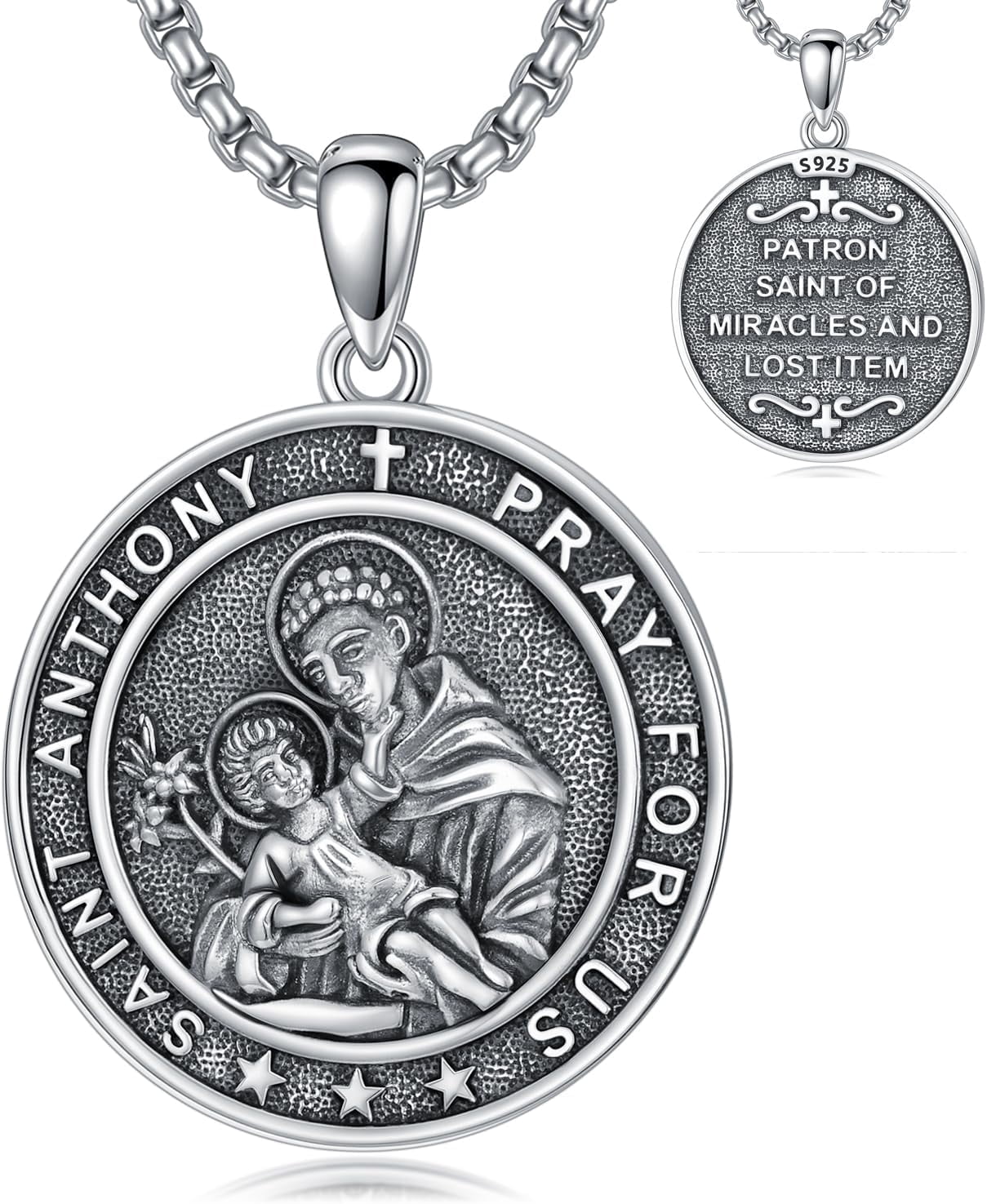 St Anthony Medal for Men 925 Sterling Silver Saint Anthony of Padua ...