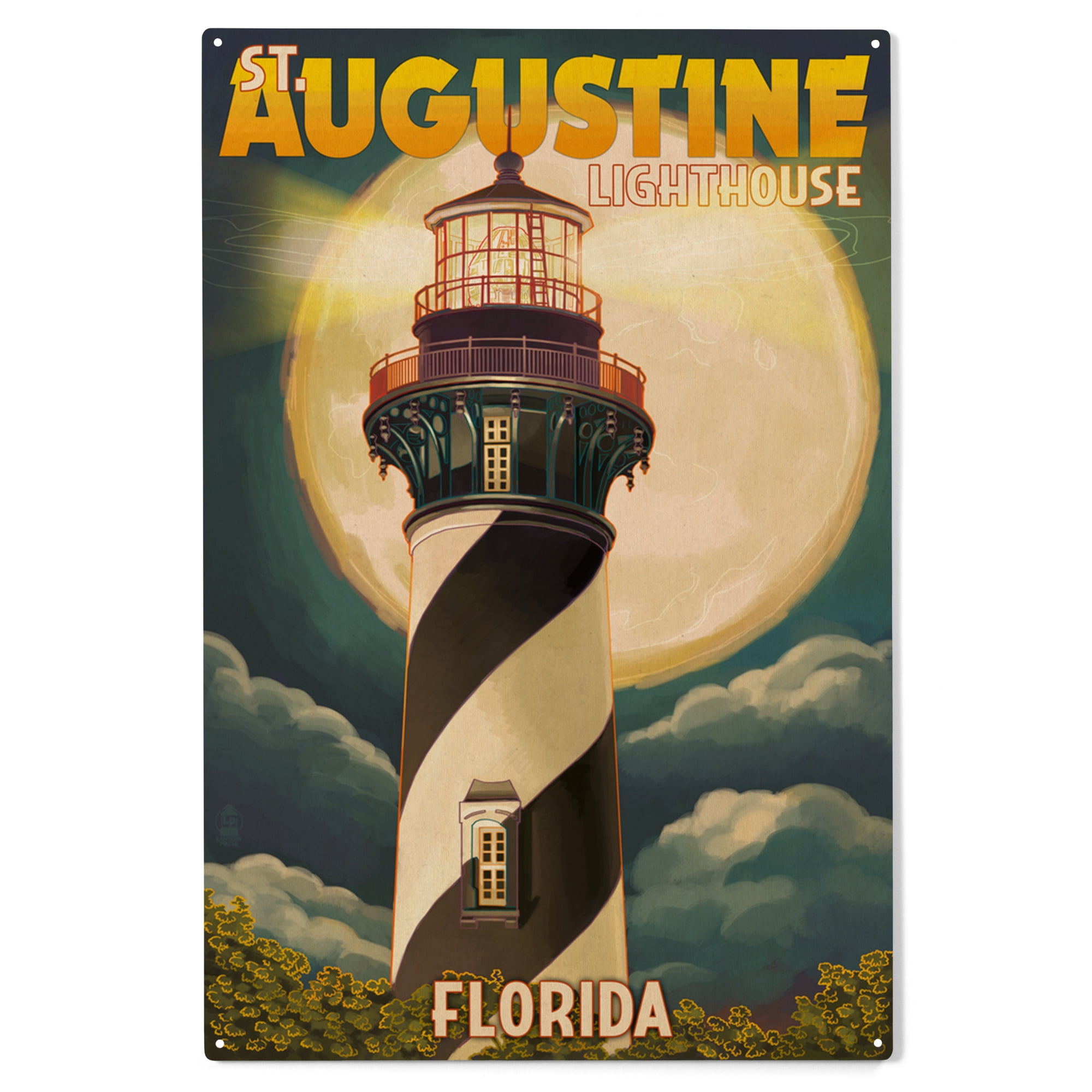 St. Augustine, Florida, Lighthouse and Moon Birch Wood Wall Sign (10x15 ...