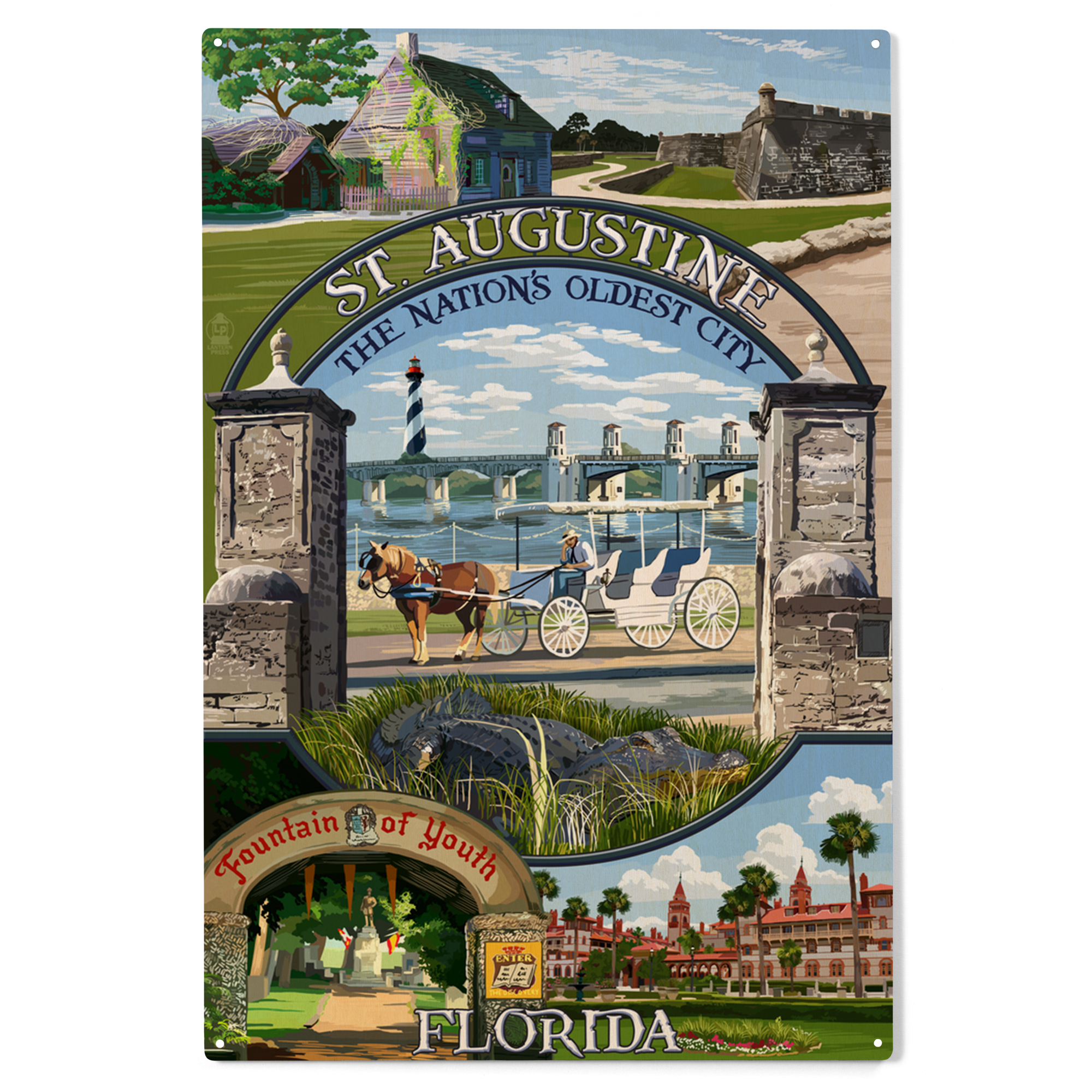 St. Augustine, Florida, Montage Scenes Birch Wood Wall Sign (10x15 ...