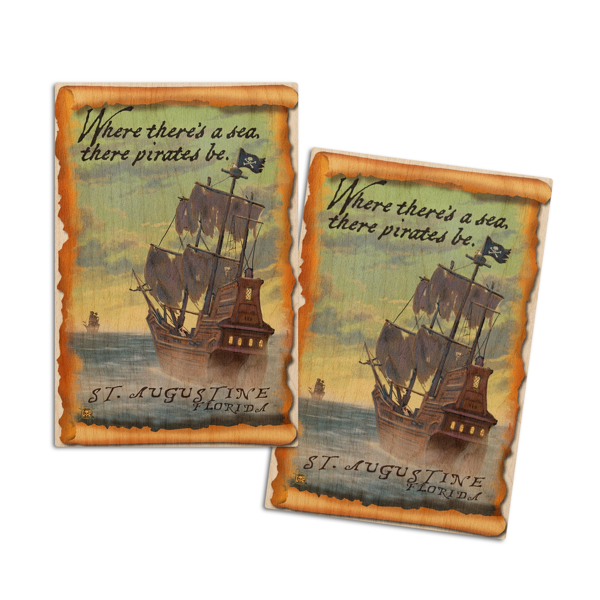 St. Augustine, Florida, Pirate Ship (4x6 Birch Wood Postcards, 2-Pack ...