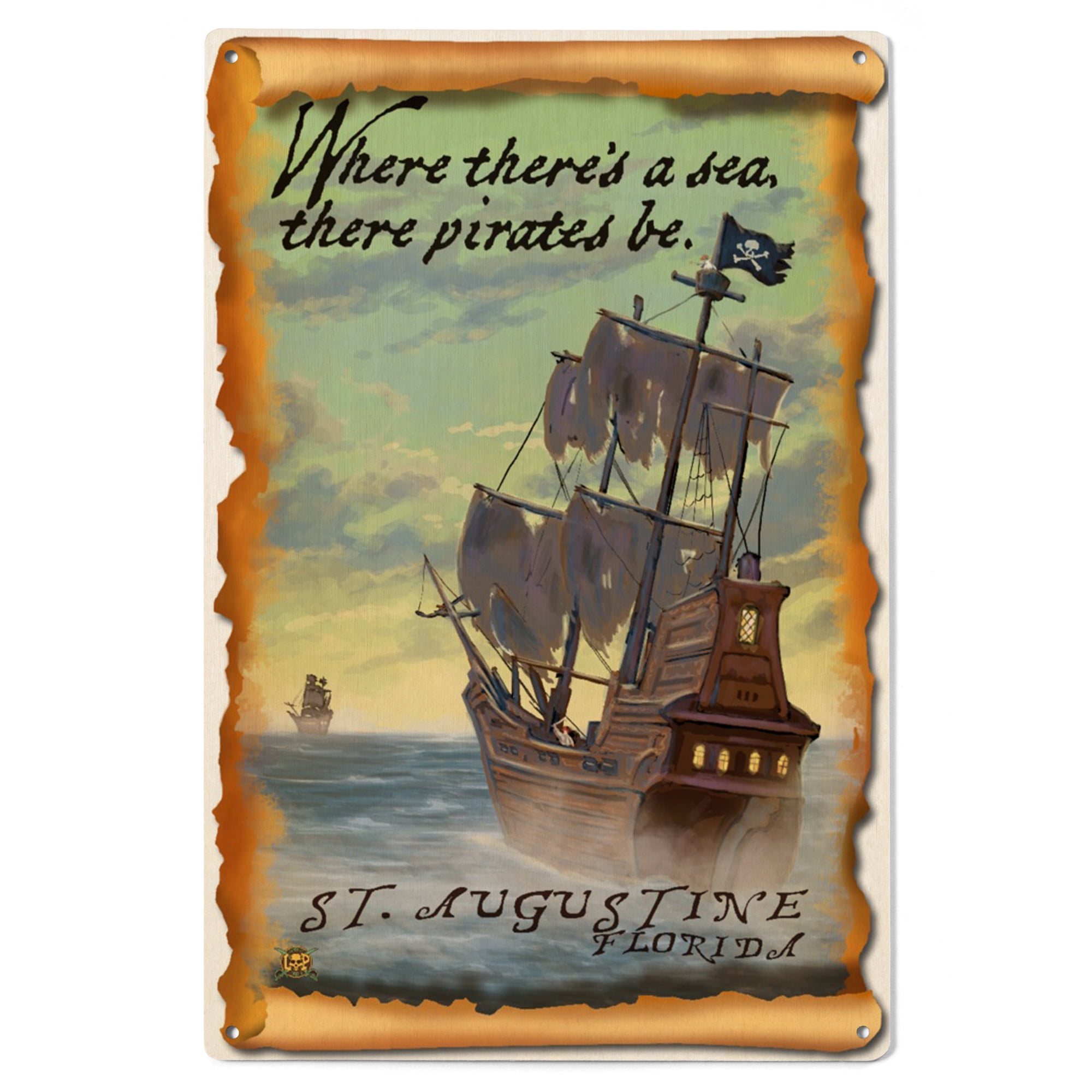St. Augustine, Florida, Pirate Ship Birch Wood Wall Sign (6x9 Rustic ...
