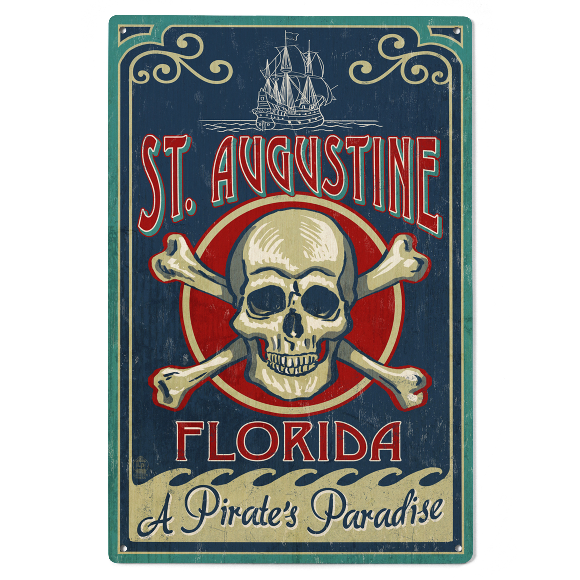 St Augustine, Florida, Skull and Crossbones Birch Wood Wall Sign (6x9 ...