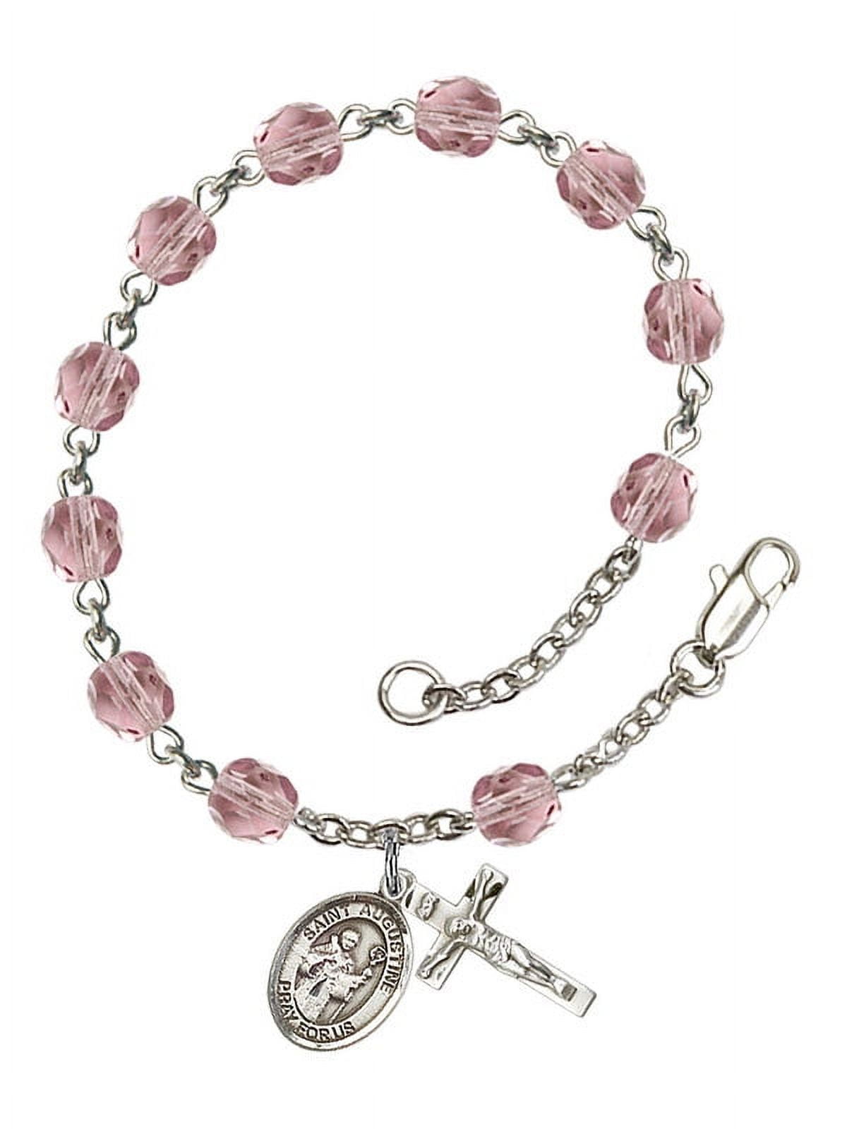 St. Augustine Silver Plate Rosary Bracelet 6mm June Light Purple Fire ...