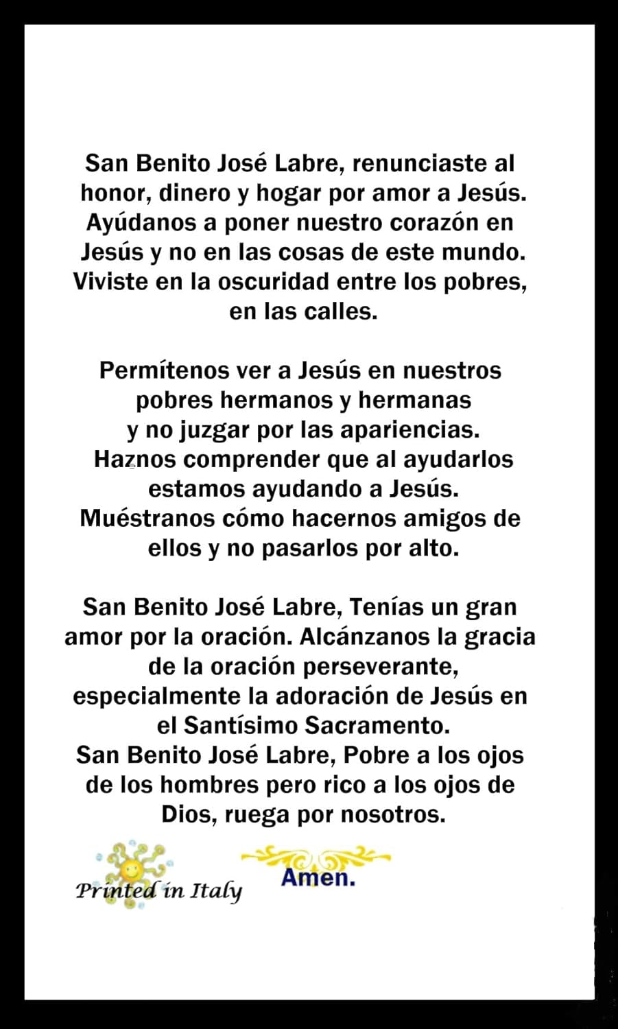 St. Benedict Joseph Labre Patron Saint of the Homeless Laminated Prayer ...