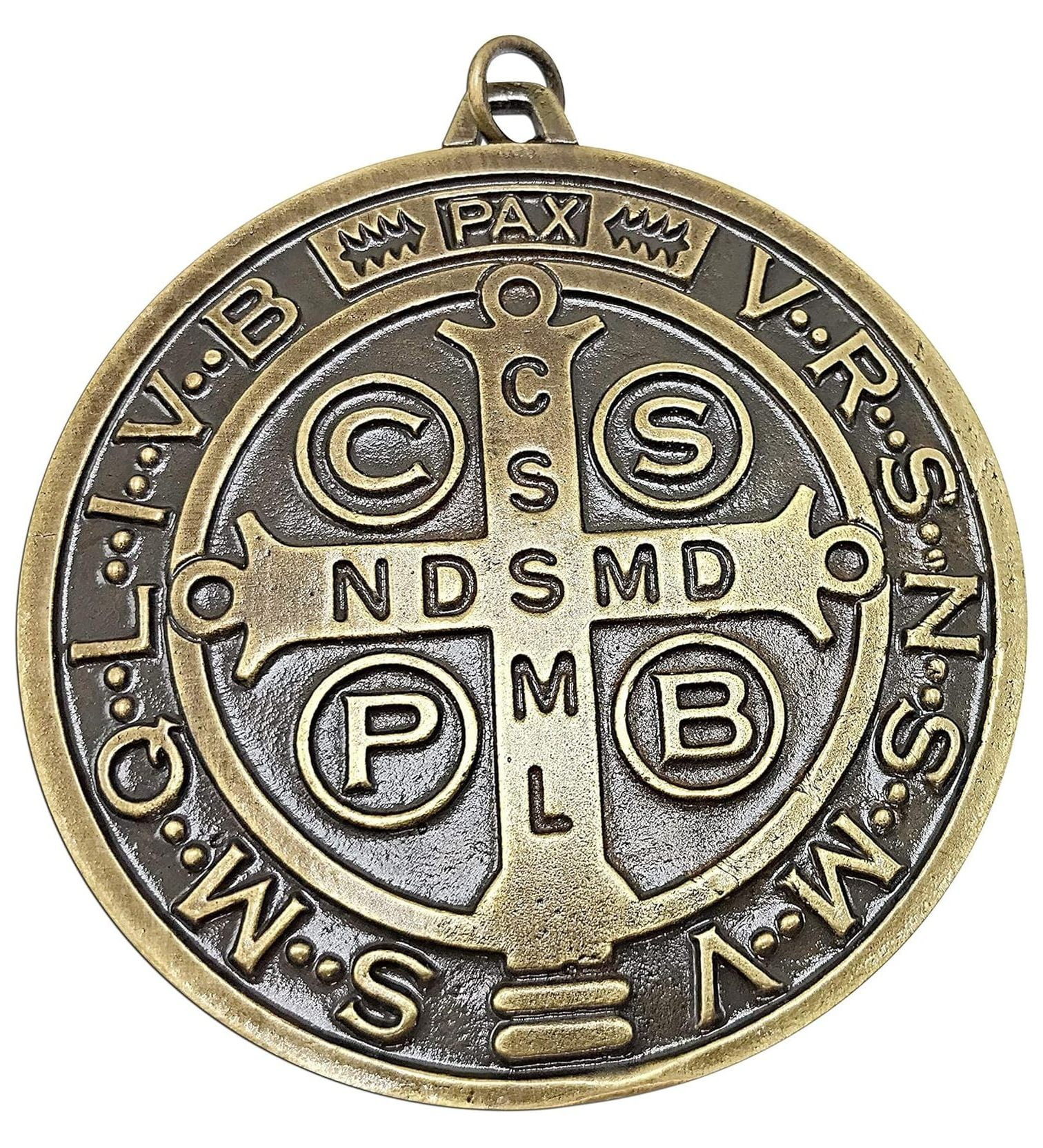 St Benedict Medal Cross Pendant - 3 Inch Brass Tone Vintage Style ...