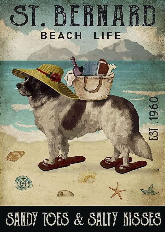 St Bernard Dog Life Sandy Toes Salty Kissesretro Sign Fun Home Art Wall ...