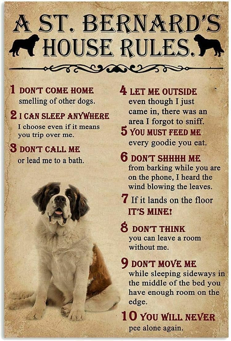 A St Bernard House Rules Vintage Metal Aluminum Tin Sign Door Signs ...