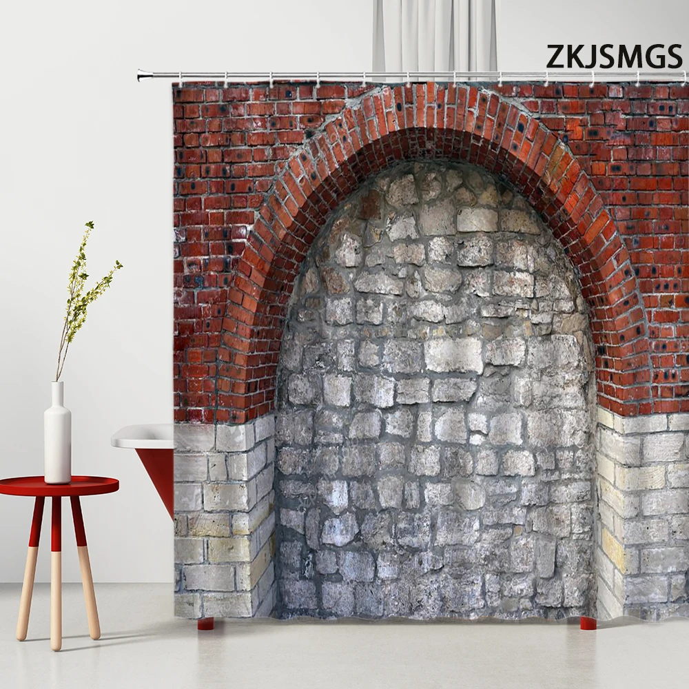 St Brick Wall Shower Curtain Rustic Marble Rocks St Concrete Cement ...