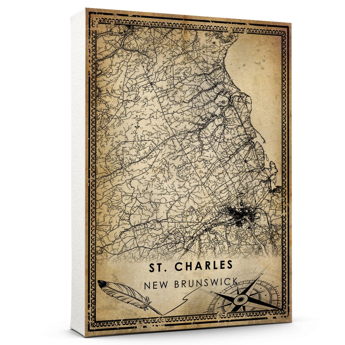 St. Charles Vintage Map Prints Canvas, New Brunswick Map Art Canvas ...
