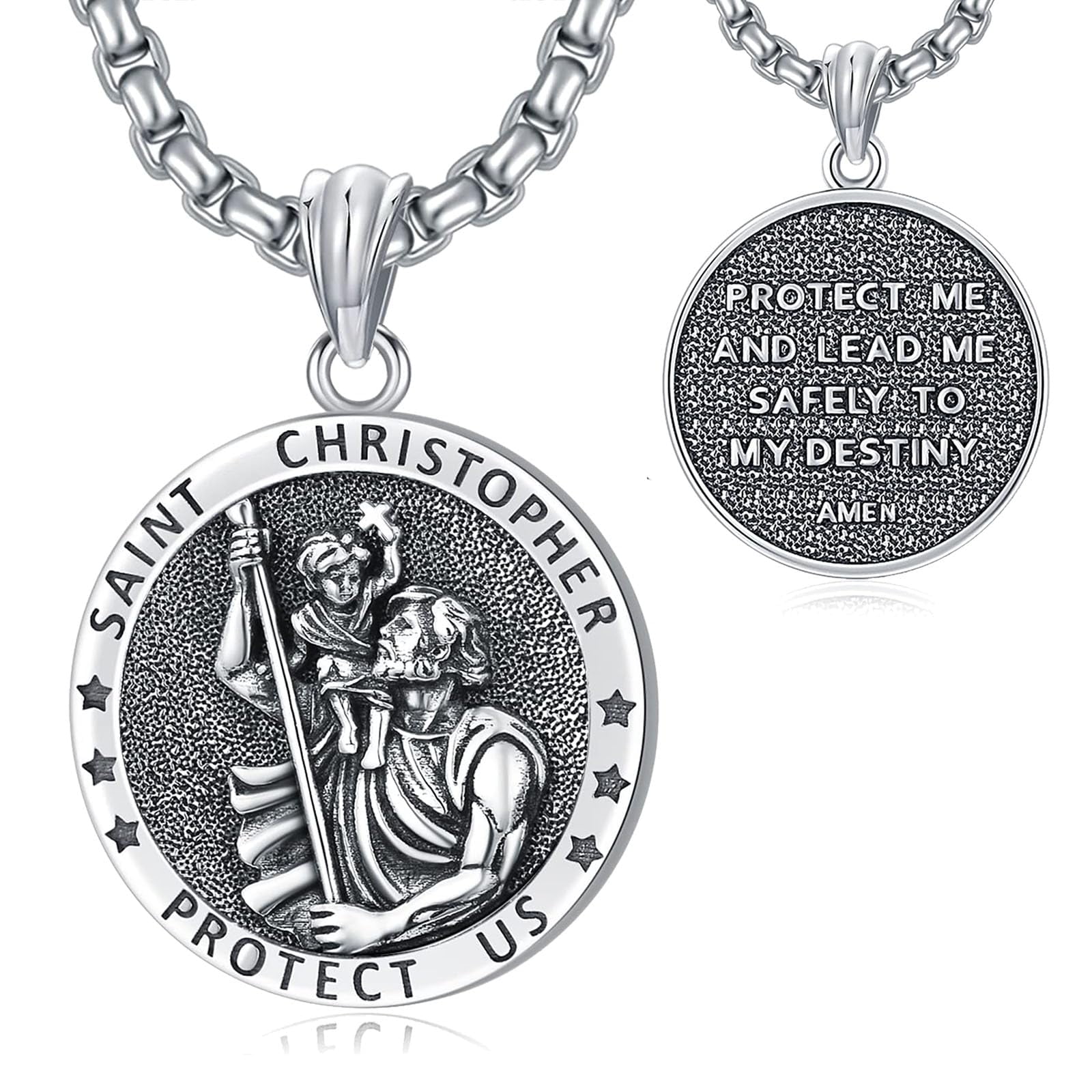 St Christopher Necklace for Men Saint Christopher Medal Protect Us St ...