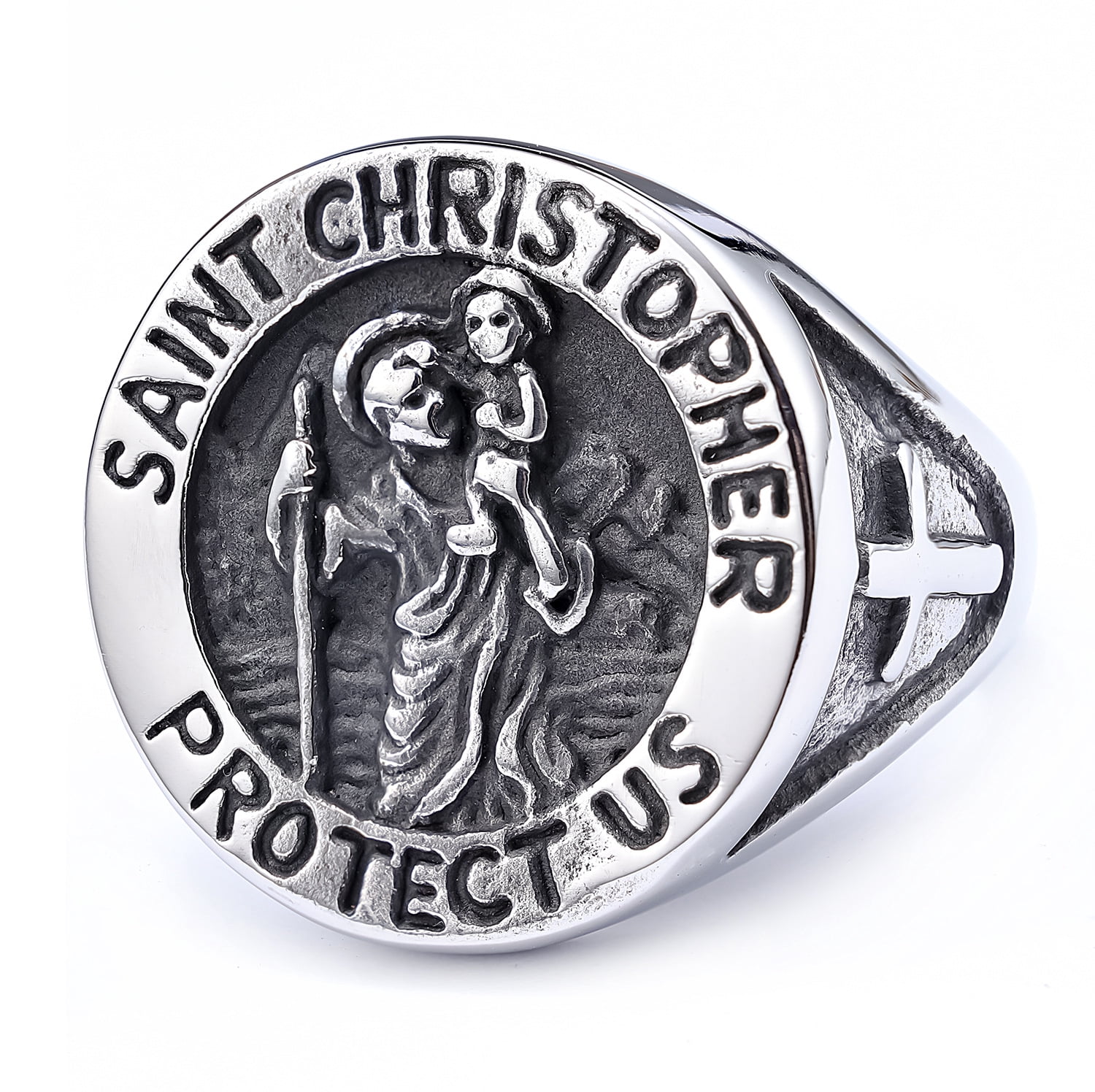 St Christopher Rings 14K Yellow Gold Men Patron Saint Cross Ring ...